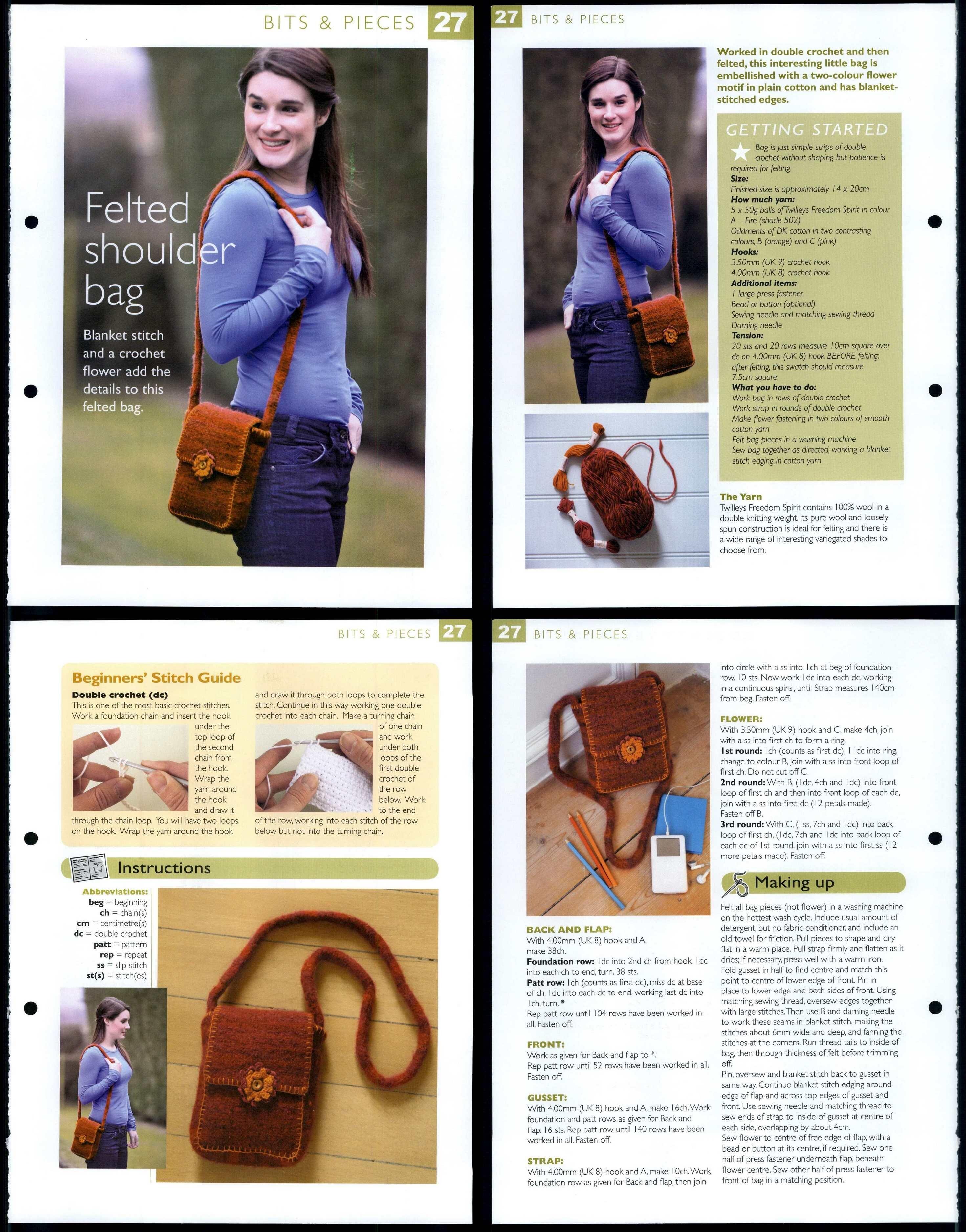 Felted Shoulder Bag #27 Bits & Pieces - The Art Of Crochet 2 Page Pattern