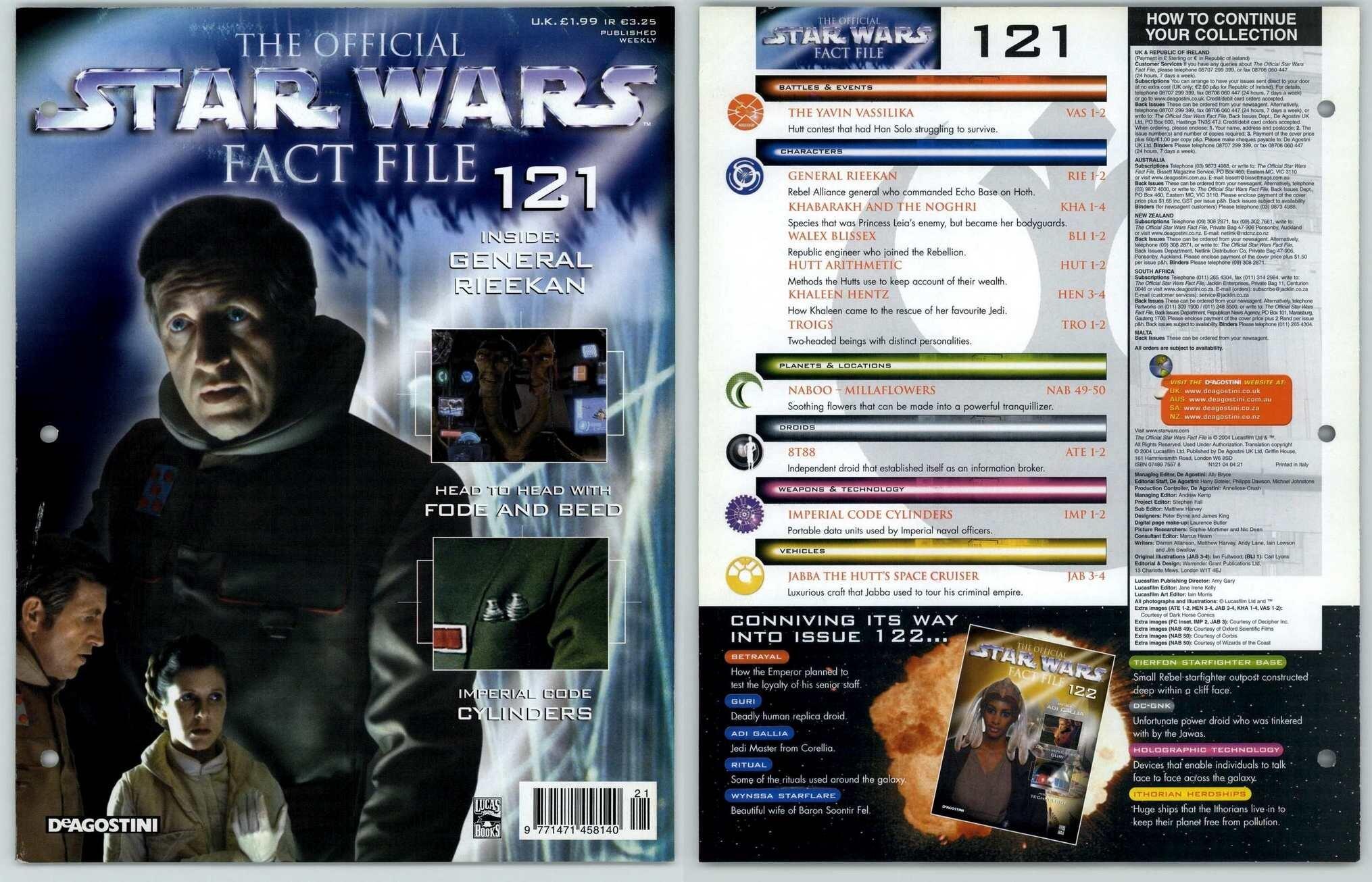 General Rieekan #121 Star Wars Fact File Page - Front Cover Only