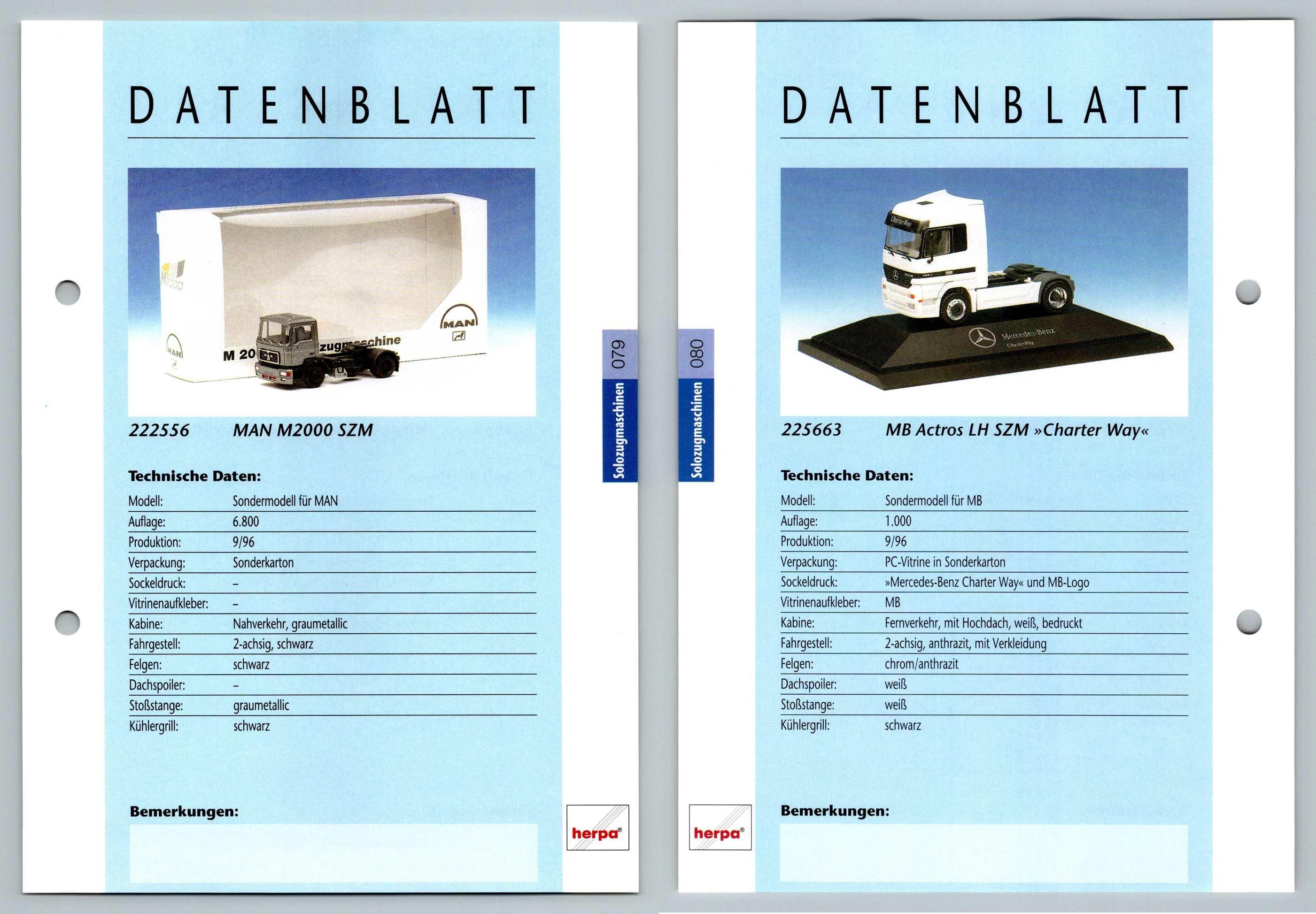 MAN M2000 SZM / MB Actros LH #79/80 Solozugmaschinen Datenblatt - Herpa ...