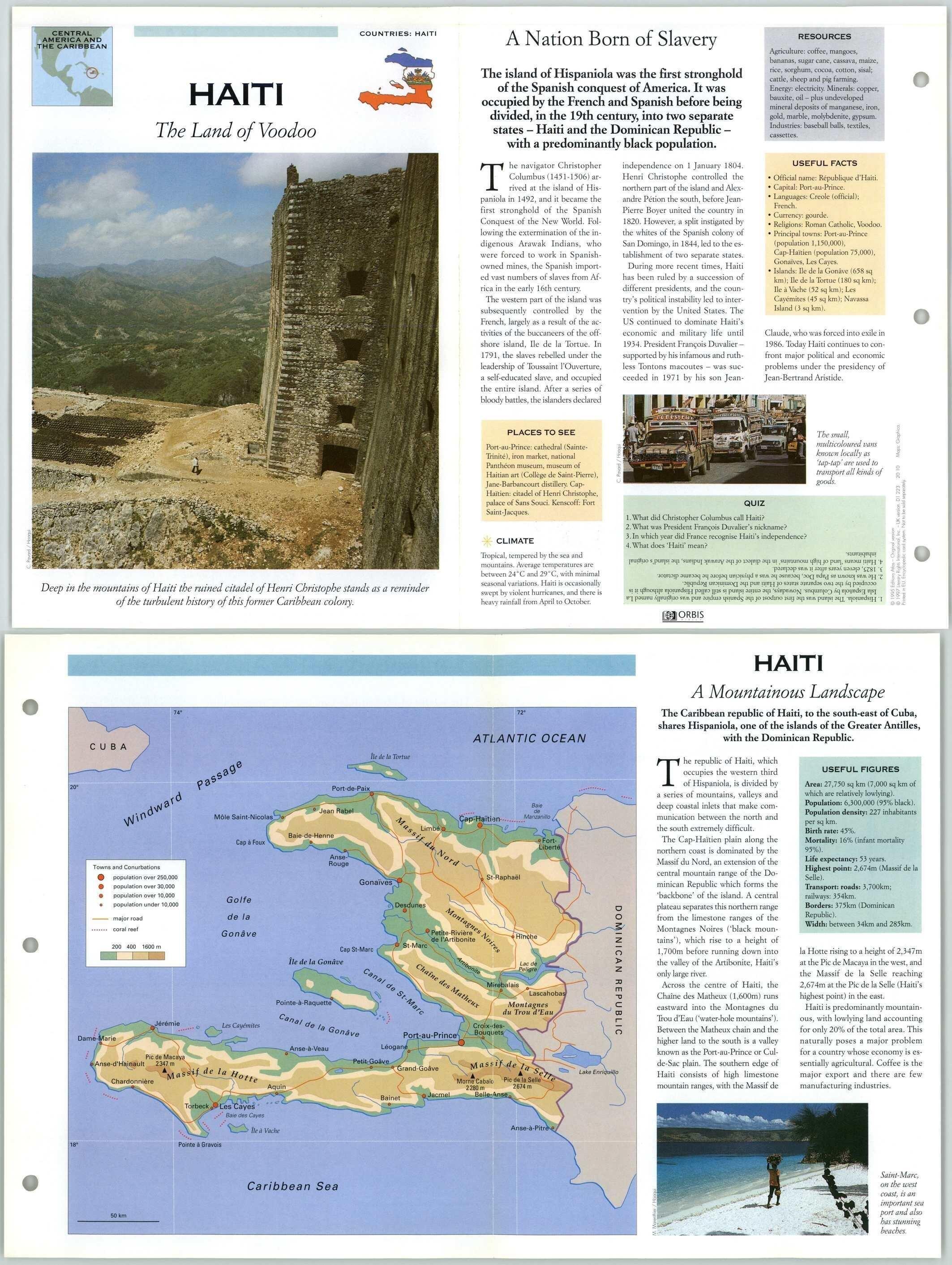 Haiti - Central America - Atlas Of The World Fact File Fold-Out Page