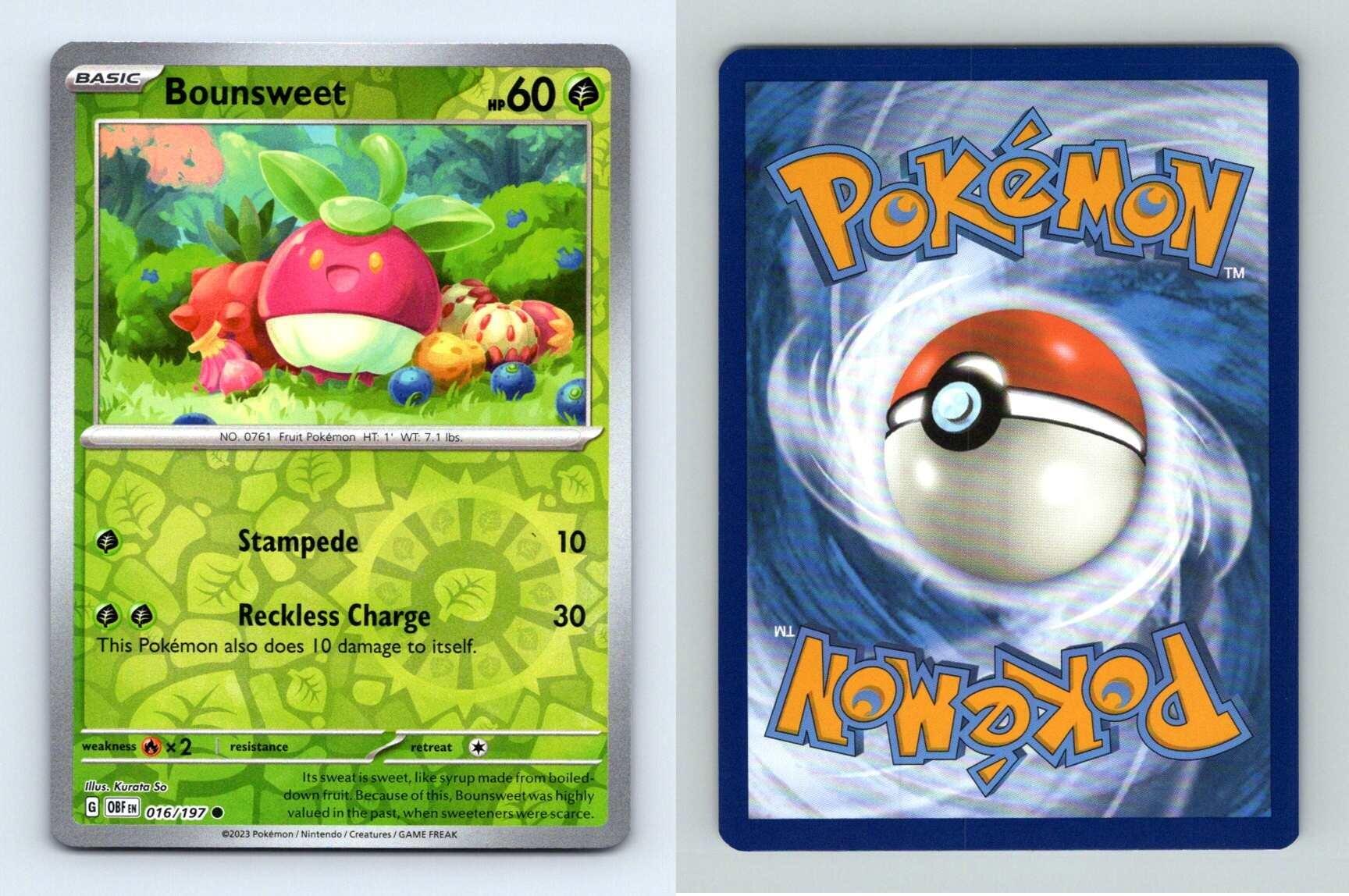 Bounsweet #16/197 SV Obsidian Flames Reverse Holo Common Pokemon 2023 TCG Card