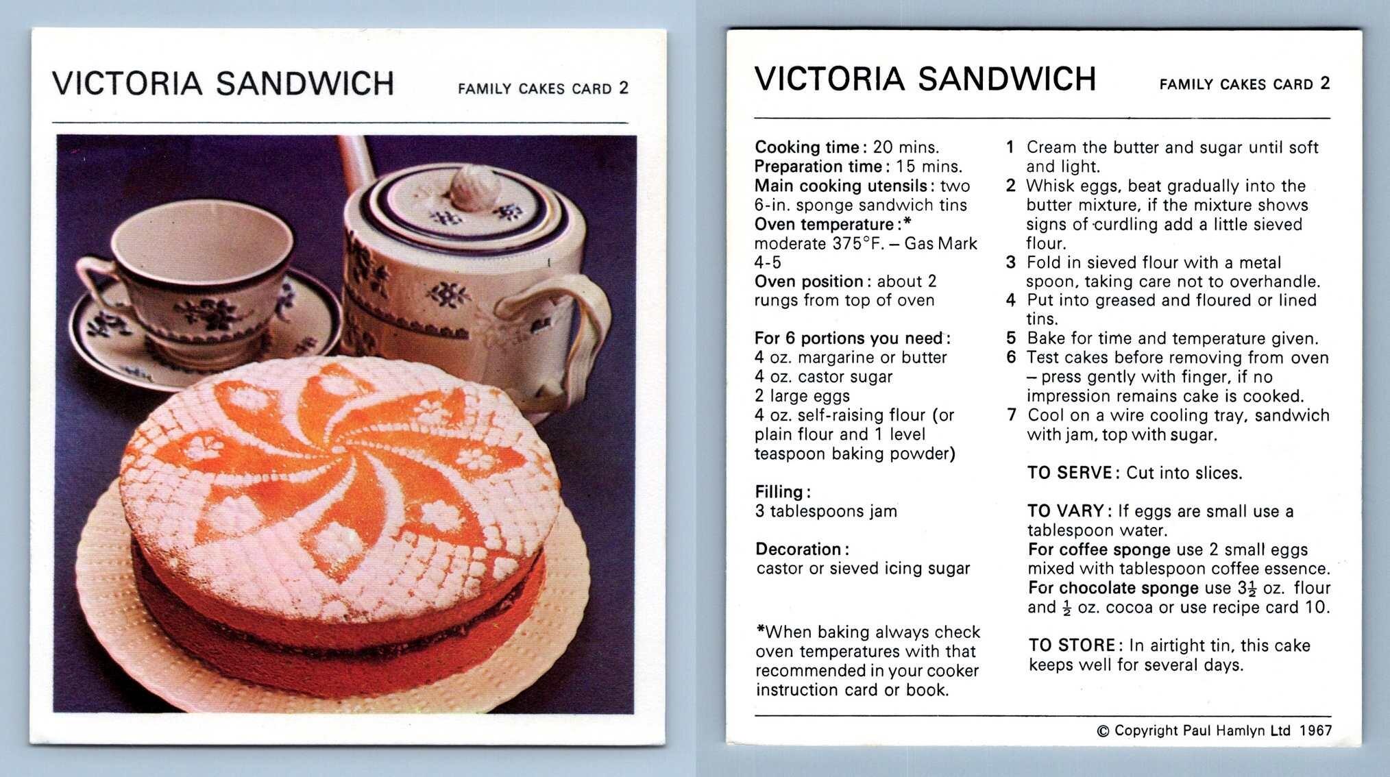 Victoria Sandwich #2 Family Cakes Marguerite Patten's 1967 Recipe Card