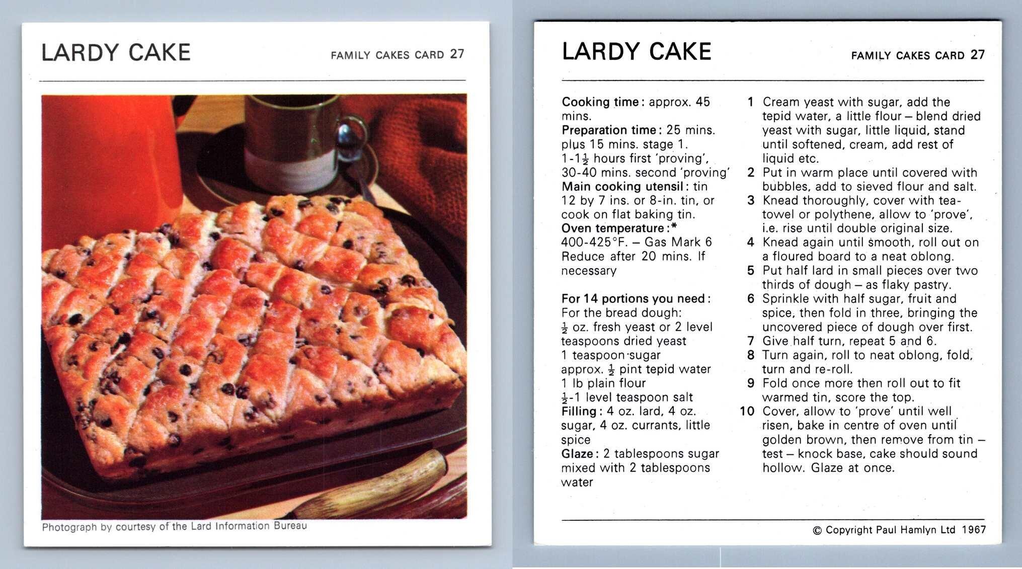 Lardy Cake #27 Family Cakes Marguerite Patten's 1967 Recipe Card