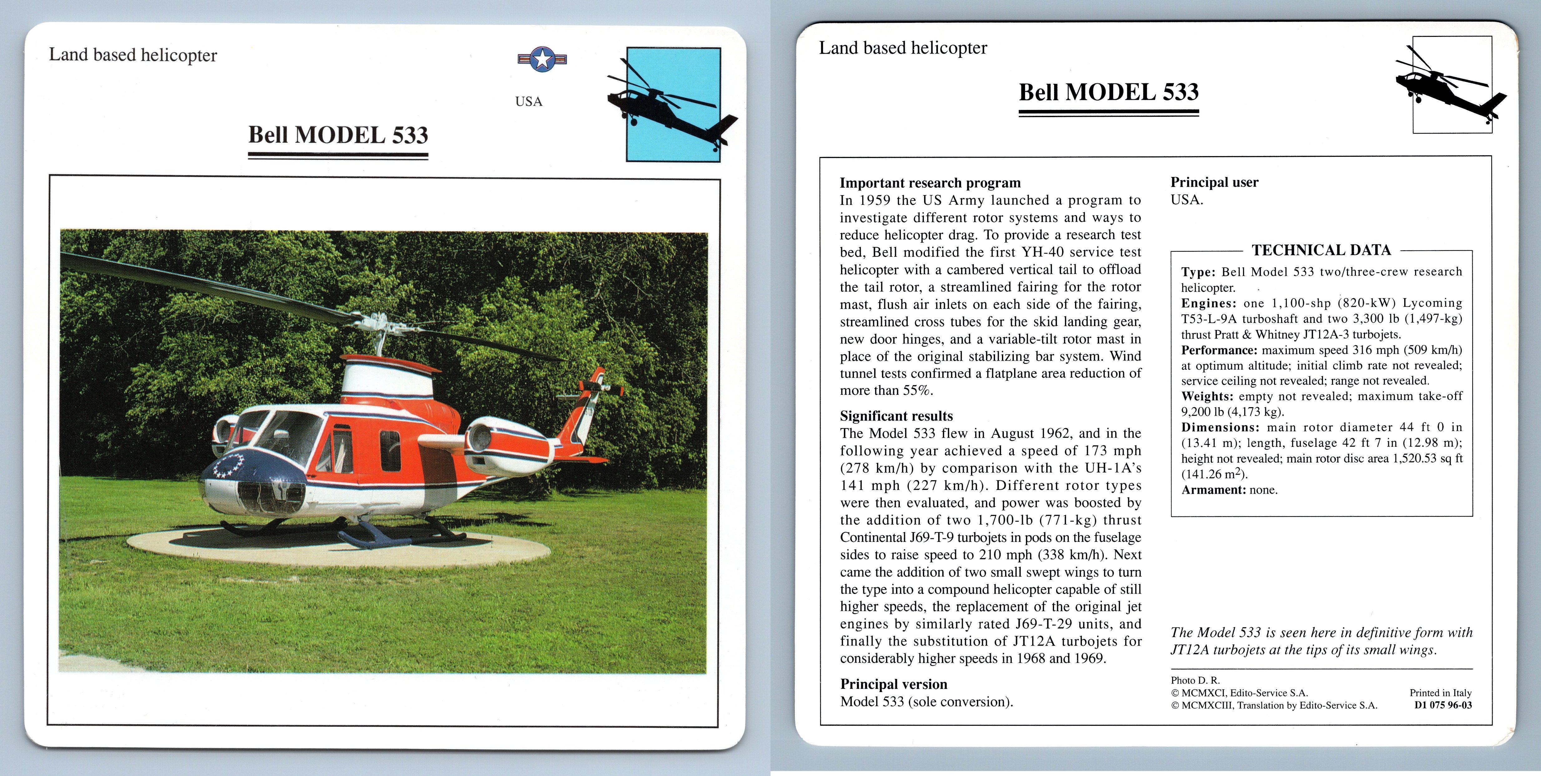 Bell Model 533 - Land Based - Warplanes Collectors Club Card