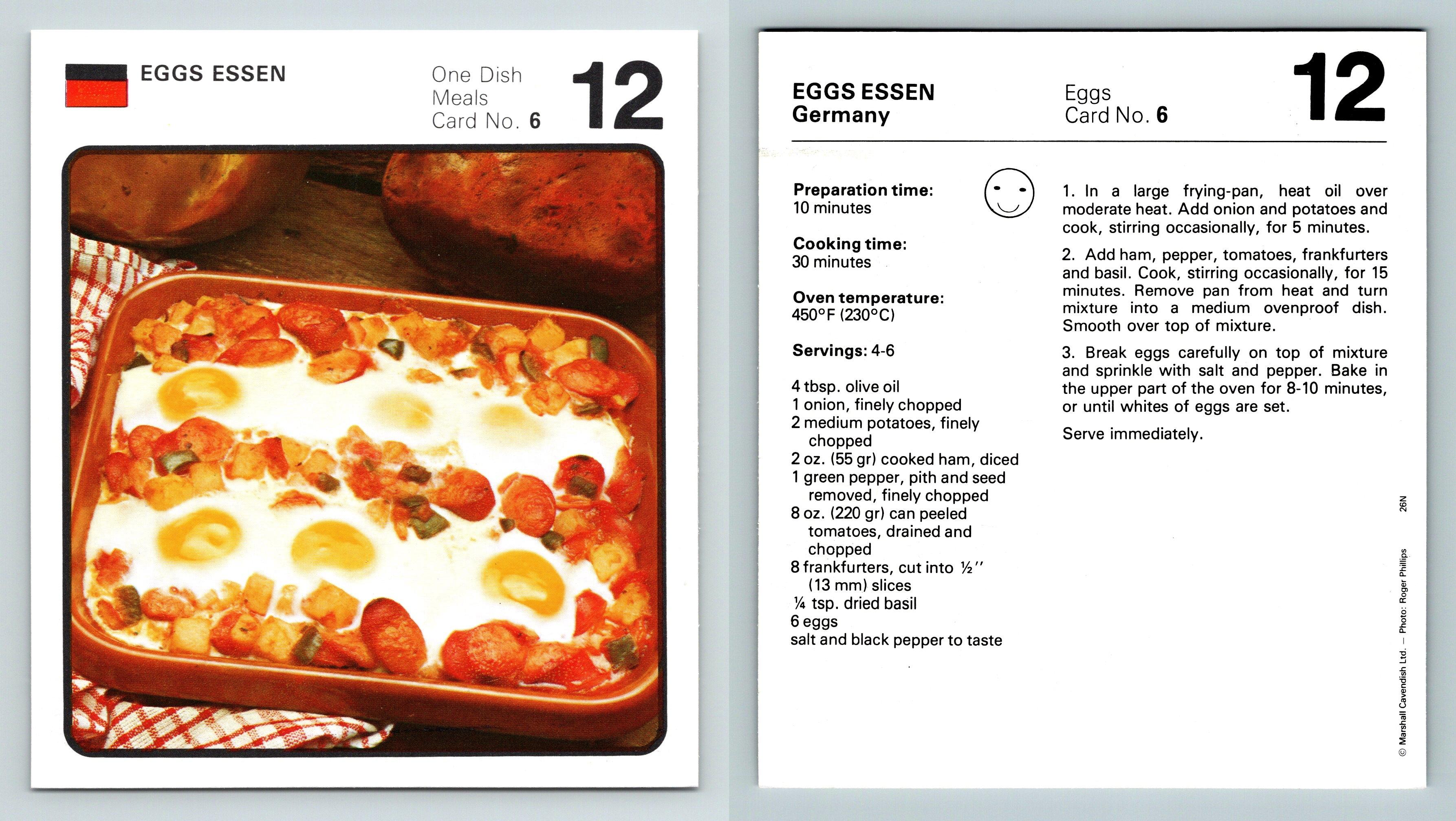 Eggs Essen #6 One Dish - Marshall Cavendish Int. 1970's Recipe Card