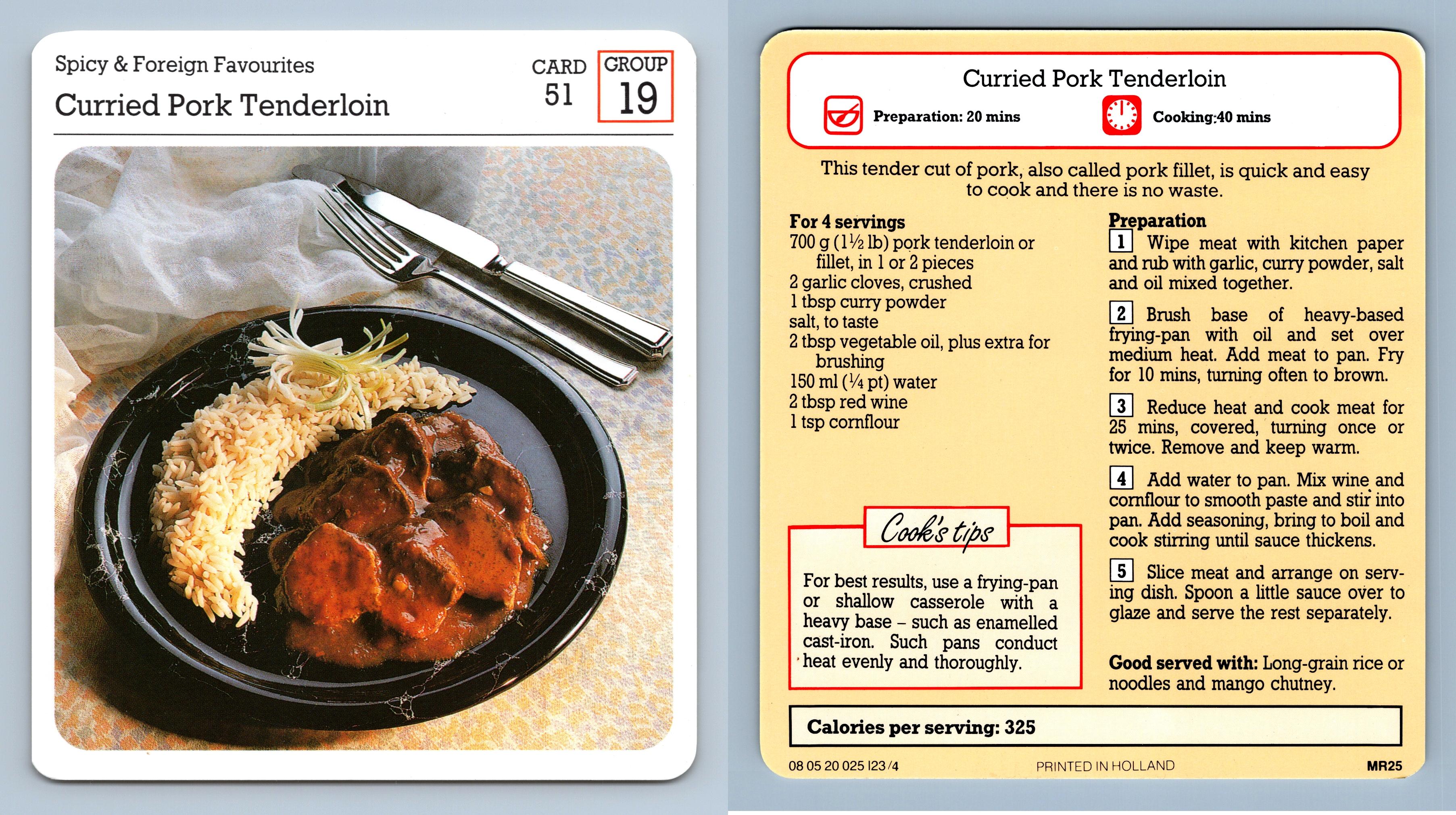 Curried Pork Tenderloin #51 - Spicy - My Favourite Recipes Cardmark Card