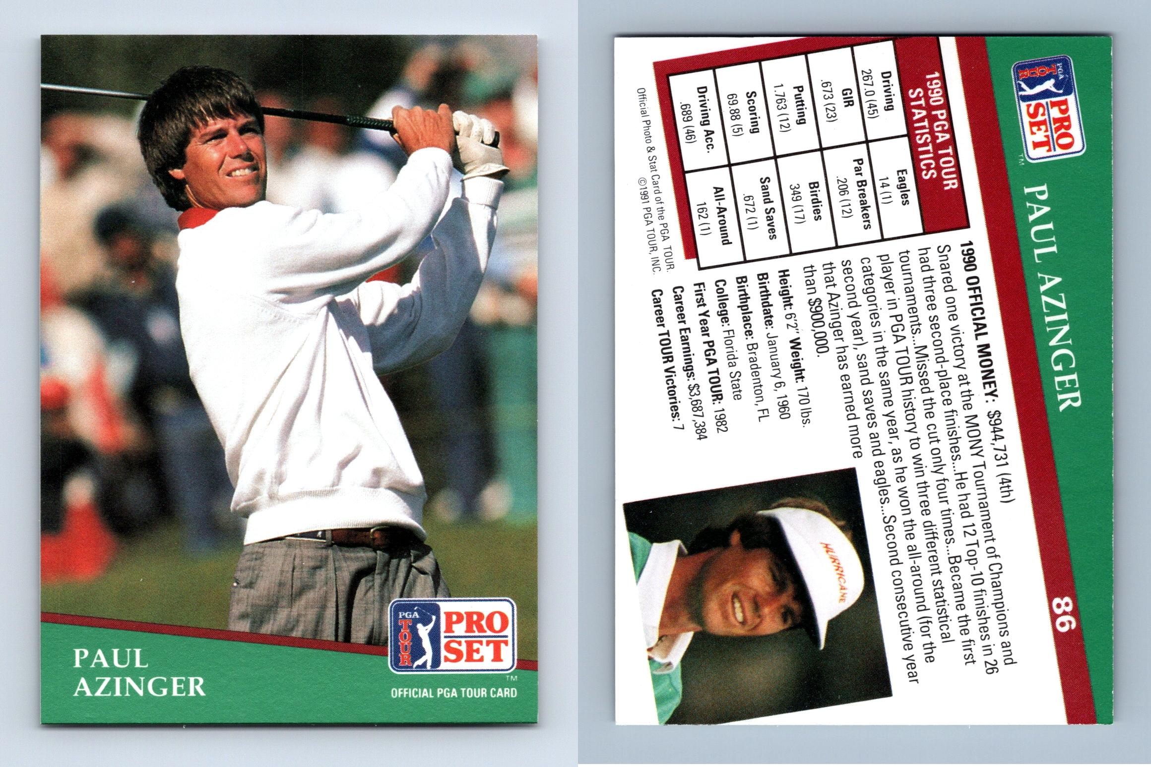 Paul Azinger #86 PGA Tour 1991 Pro Set Trading Card