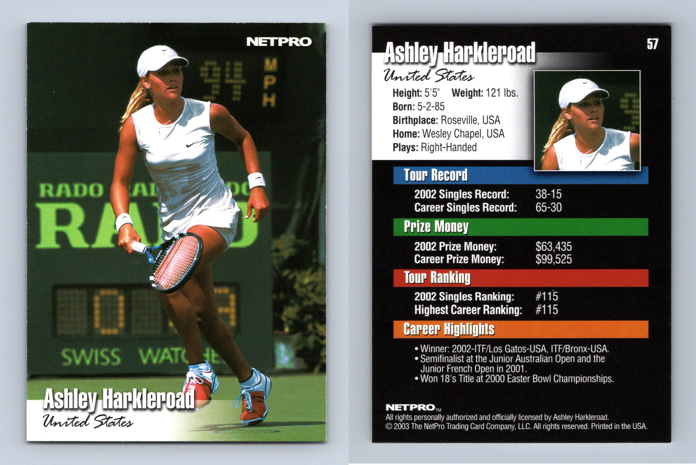 Ashley Harkleroad #57 NetPro 2003 Tennis Trading Card