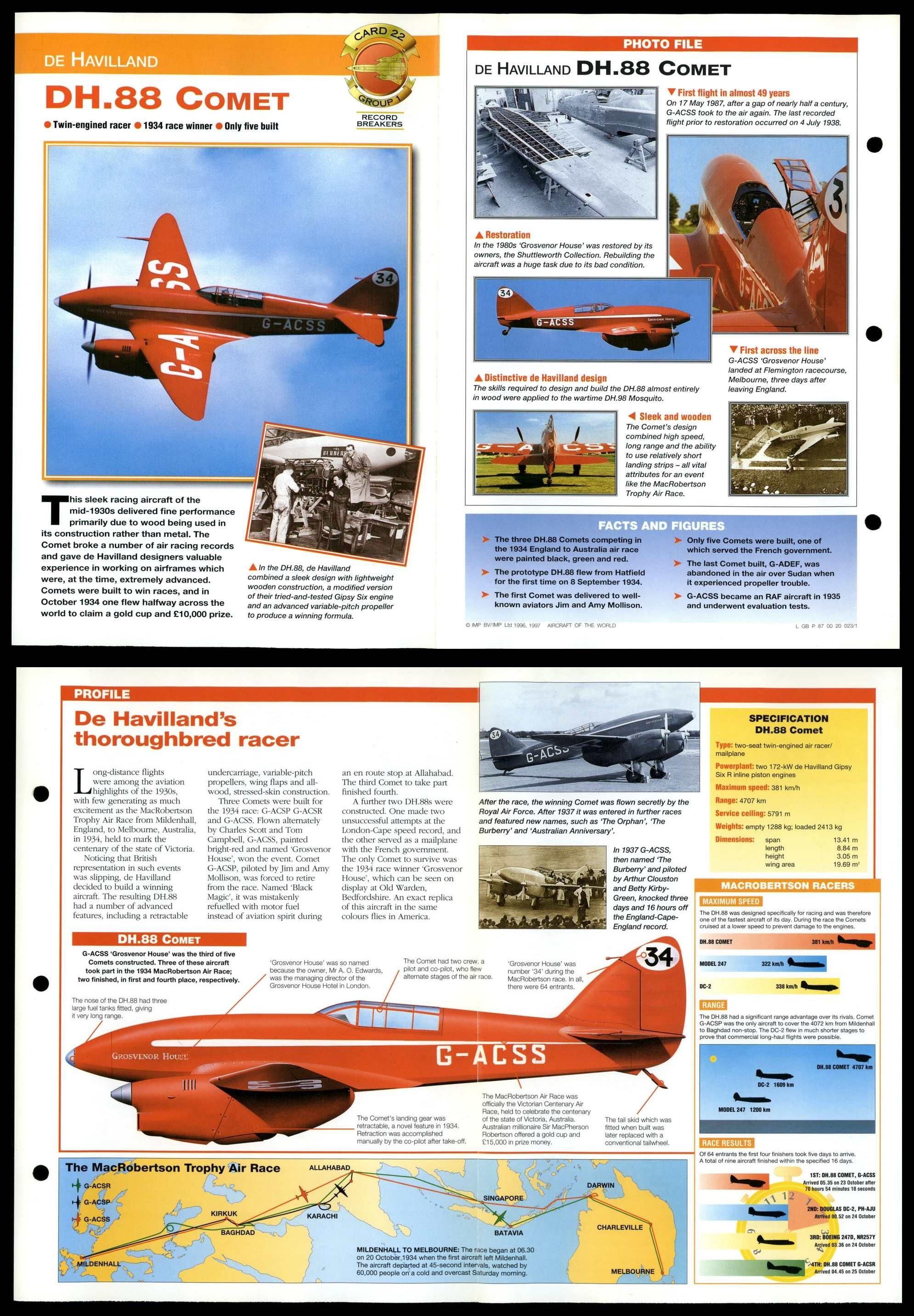 DH.88 Comet #22 Record Breakers Aircraft Of The World Fold-Out Card