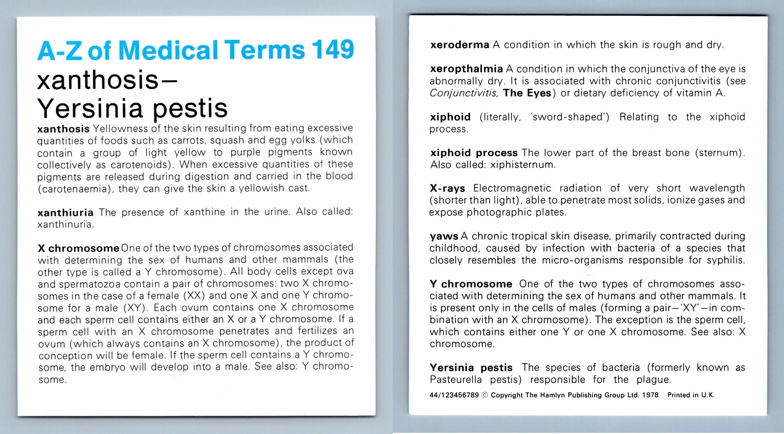 Xanthosis-Yerinia Pestis #149 A-Z - Home Medical Guide 1975-8 Hamlyn Card