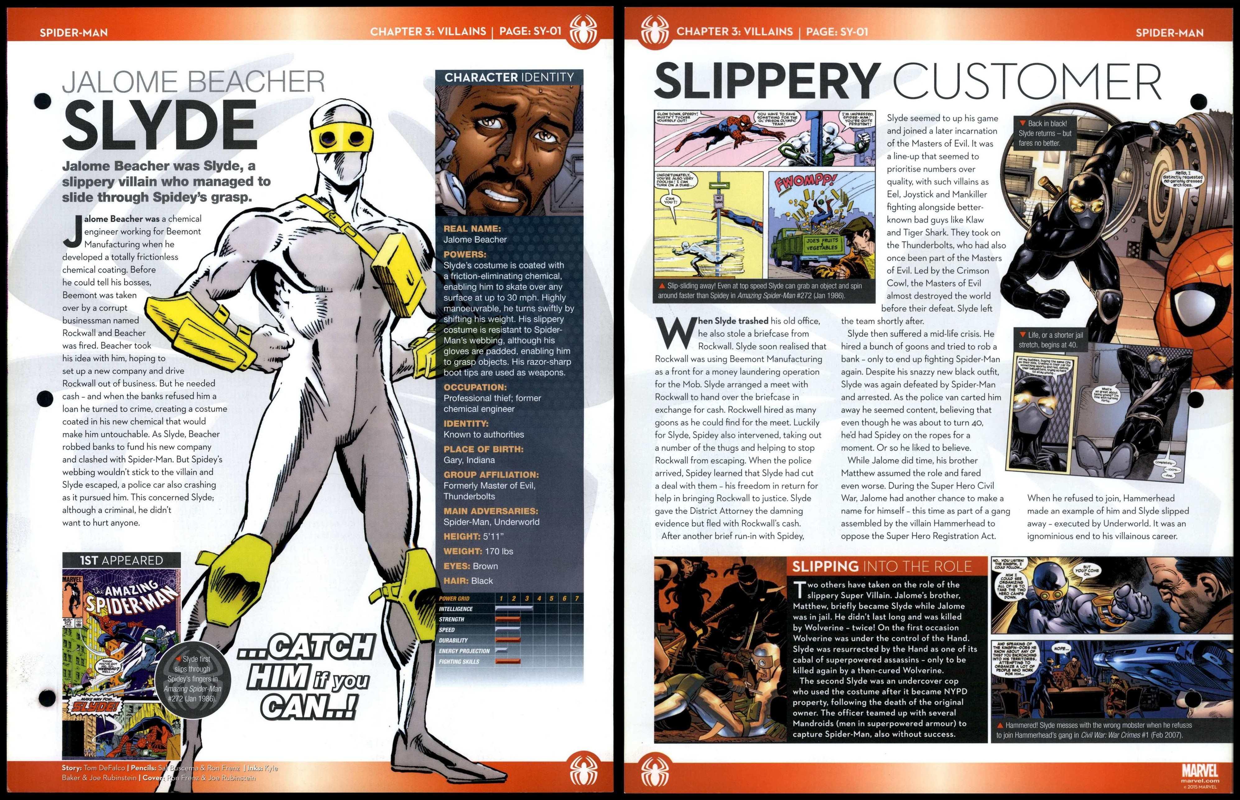 Slyde - Jalome Beacher #SY-01 Villains - Spider-Man Marvel Fact File Page