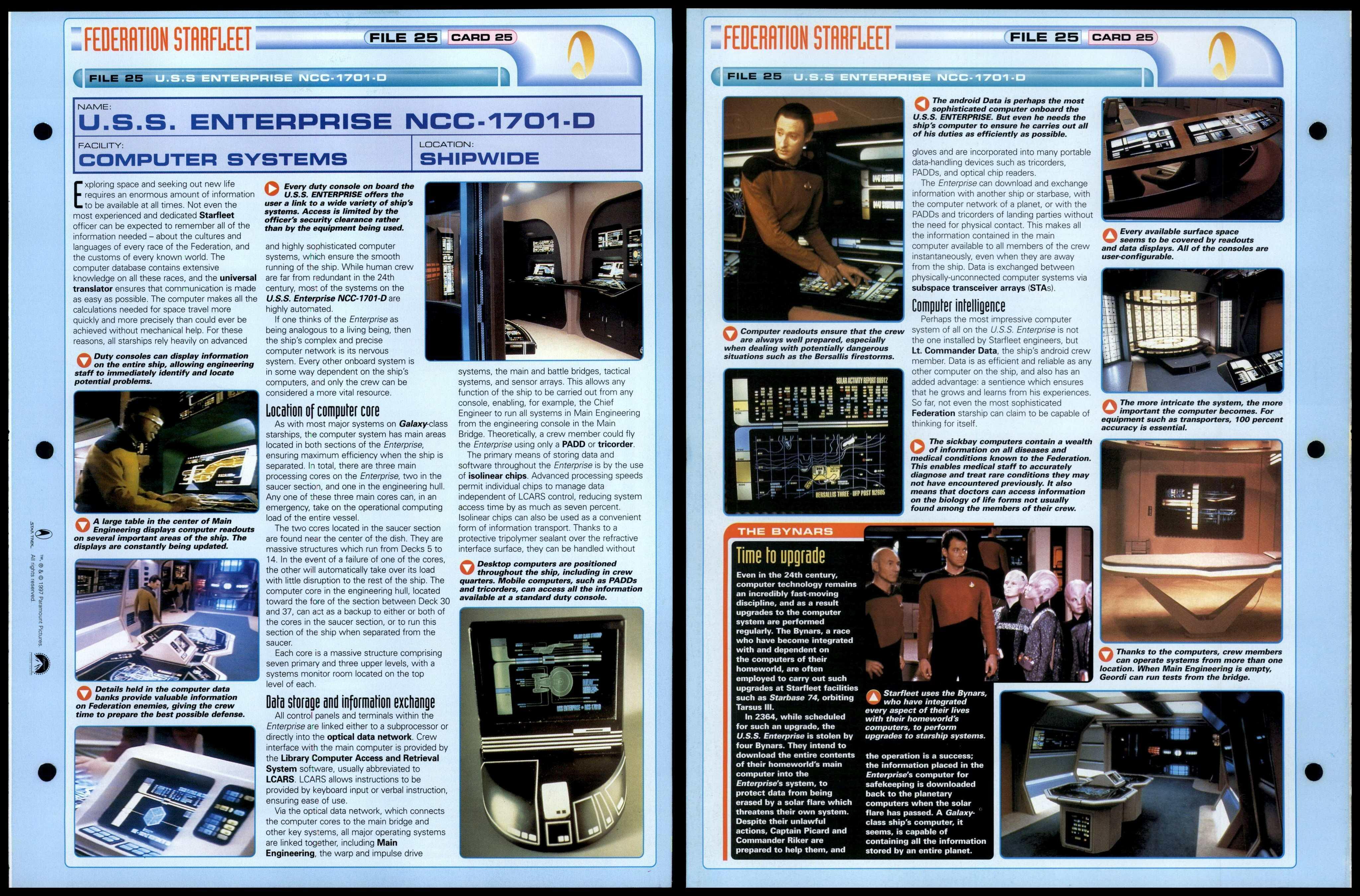 Computer Systems - USS Enterprise NCC-1701-D - Star Trek Fact File Page