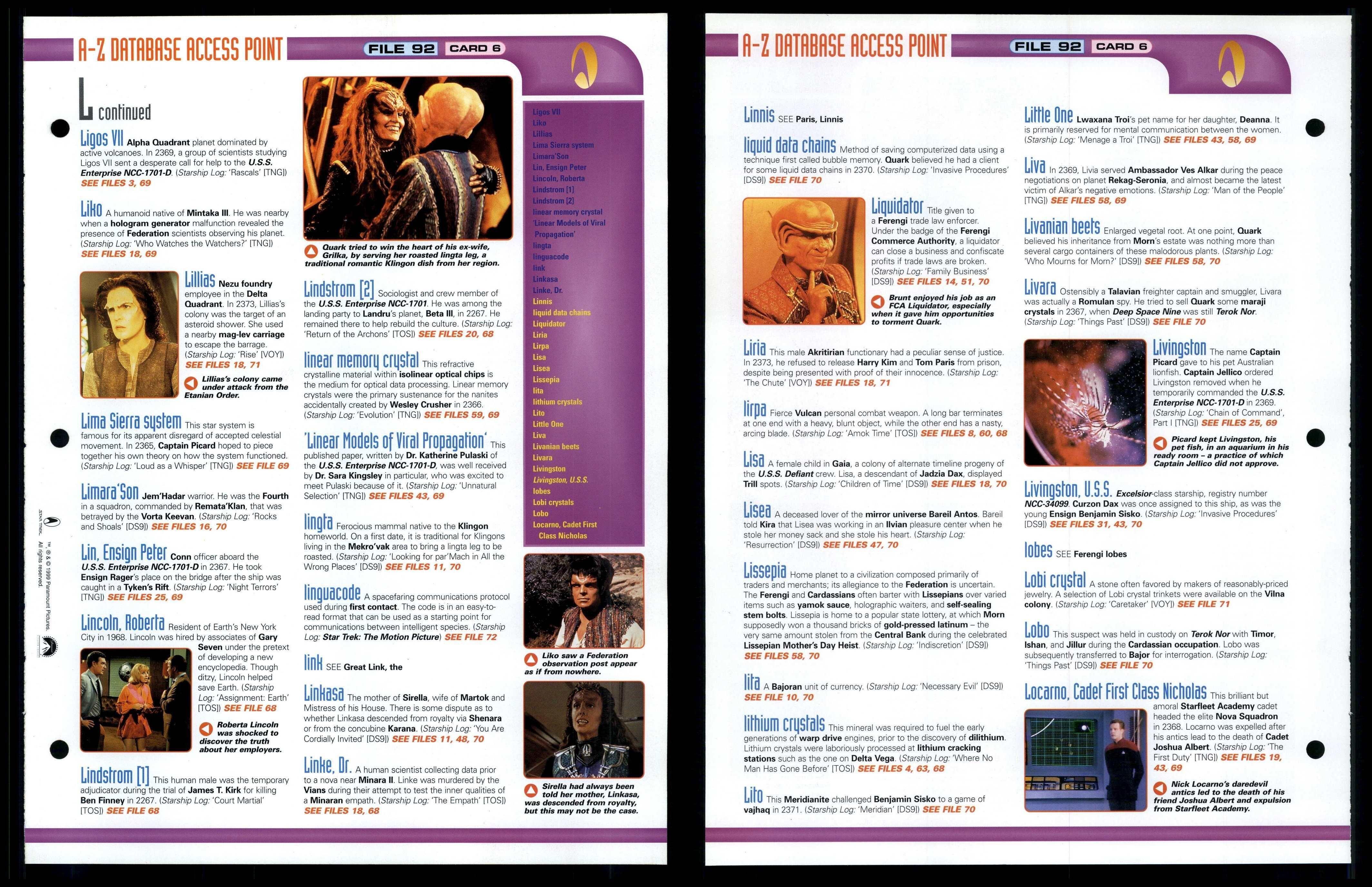 A-Z Database Access Point #6 - L - Star Trek Fact File Page