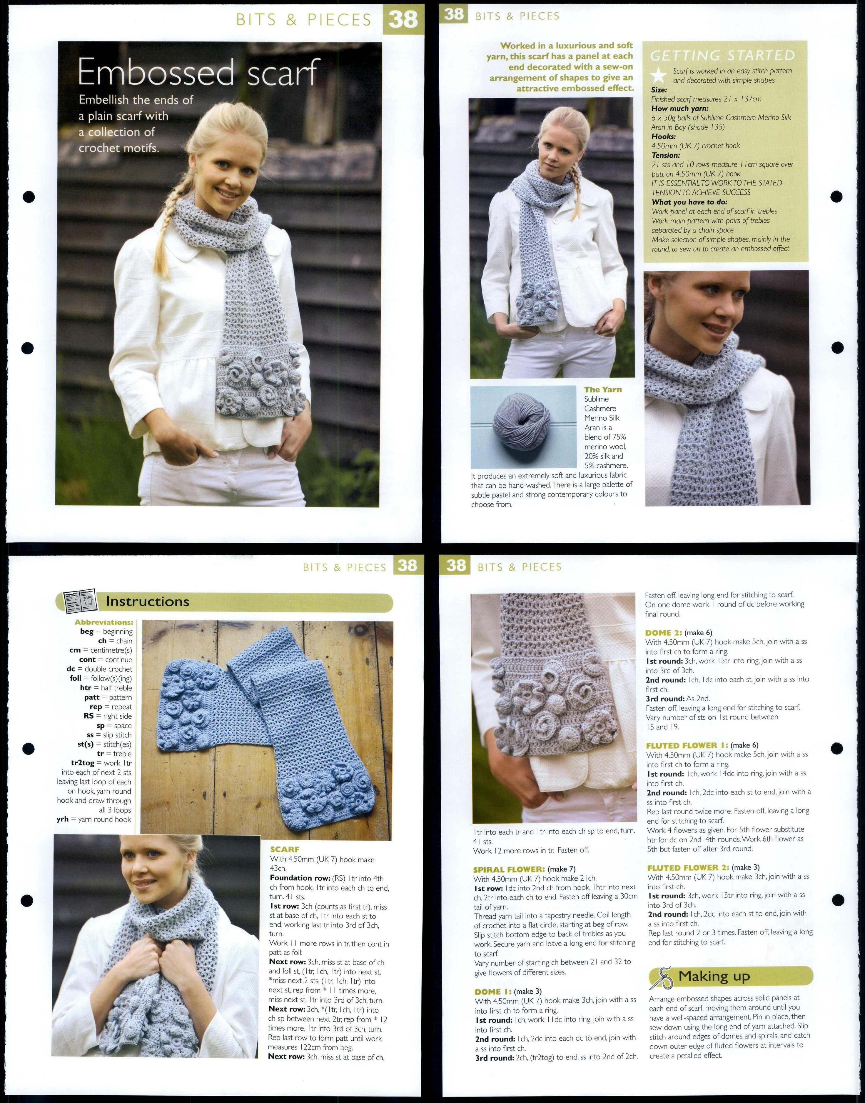 Embossed Scarf #38 Bits & Pieces - The Art Of Crochet 2 Page Pattern