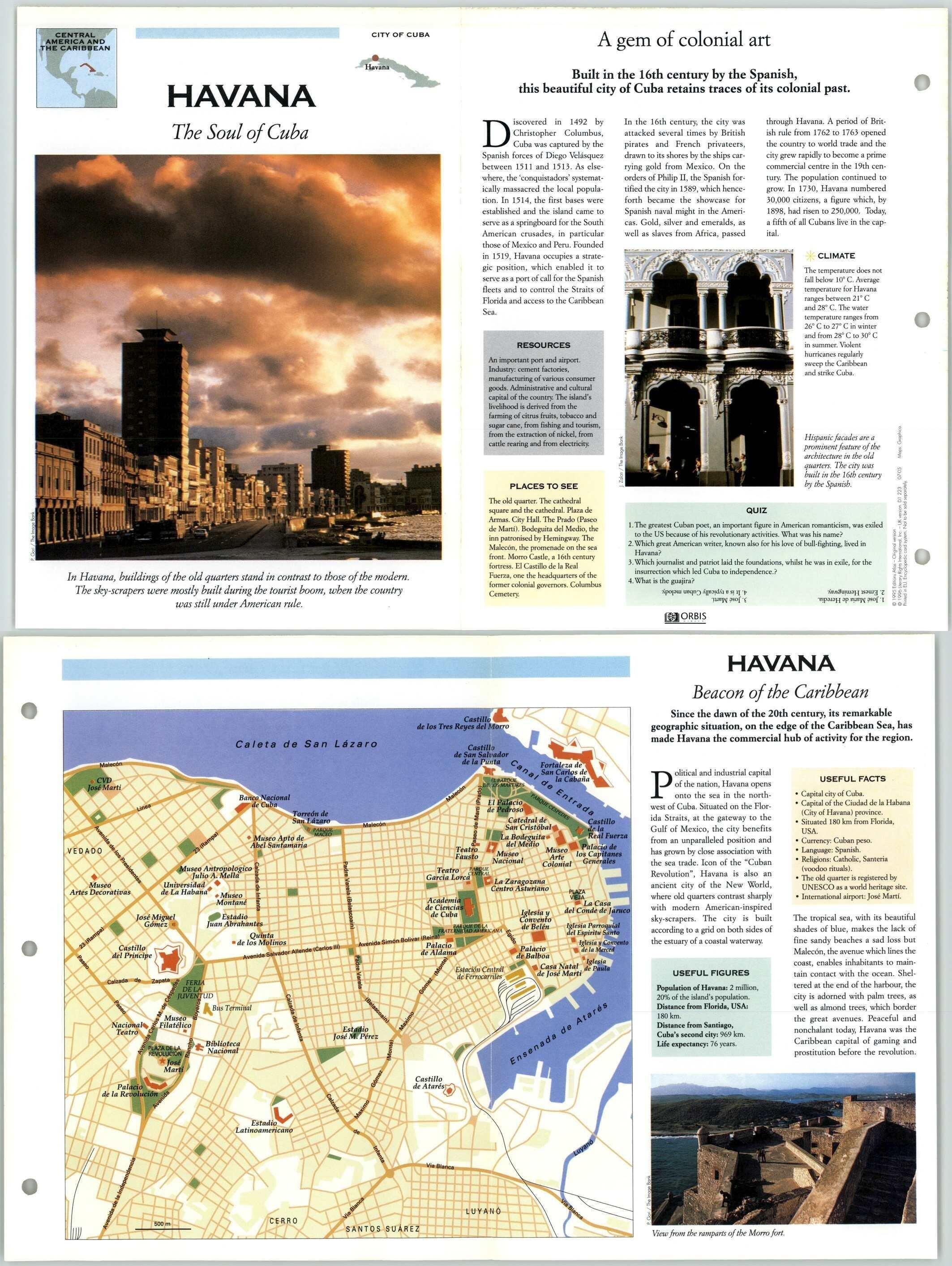 Havana - Central America - Atlas Of The World Fact File Fold-Out Page