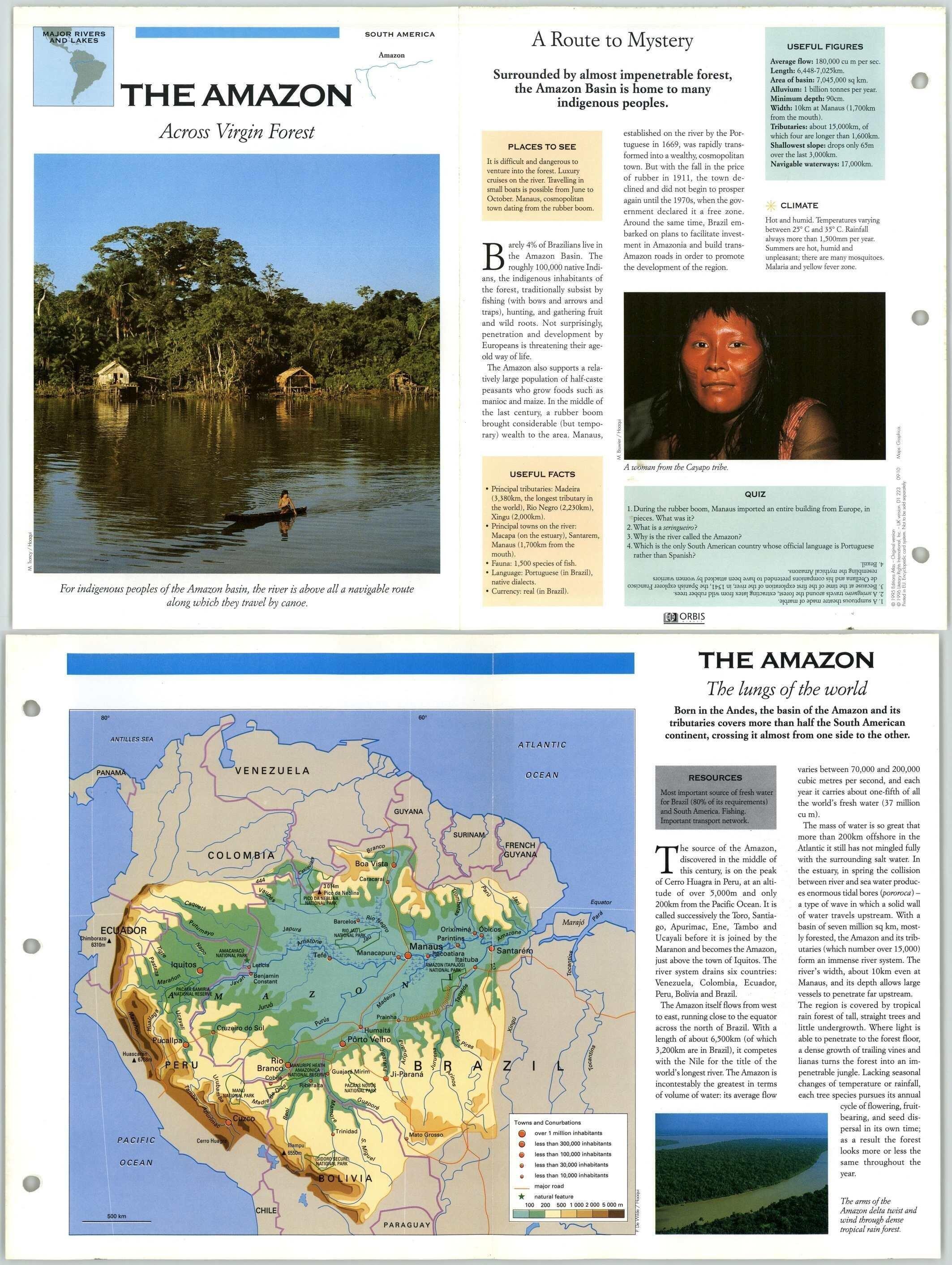 The Amazon - Rivers & Lakes - Atlas Of The World - Fact File Fold-Out Page