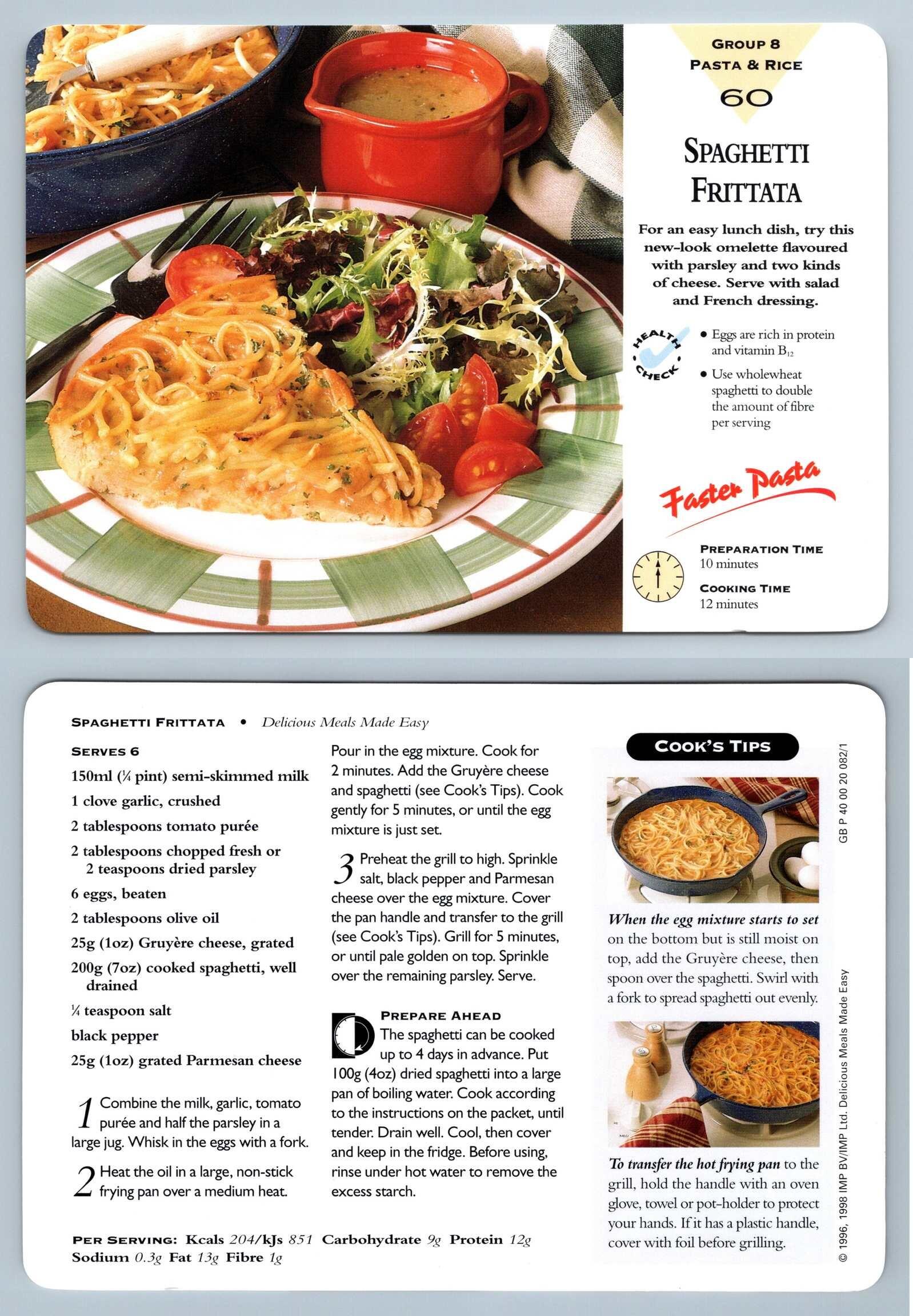 Spaghetti Frittata #60 Pasta/Rice Delicious Meals Made Easy 1996 Recipe ...