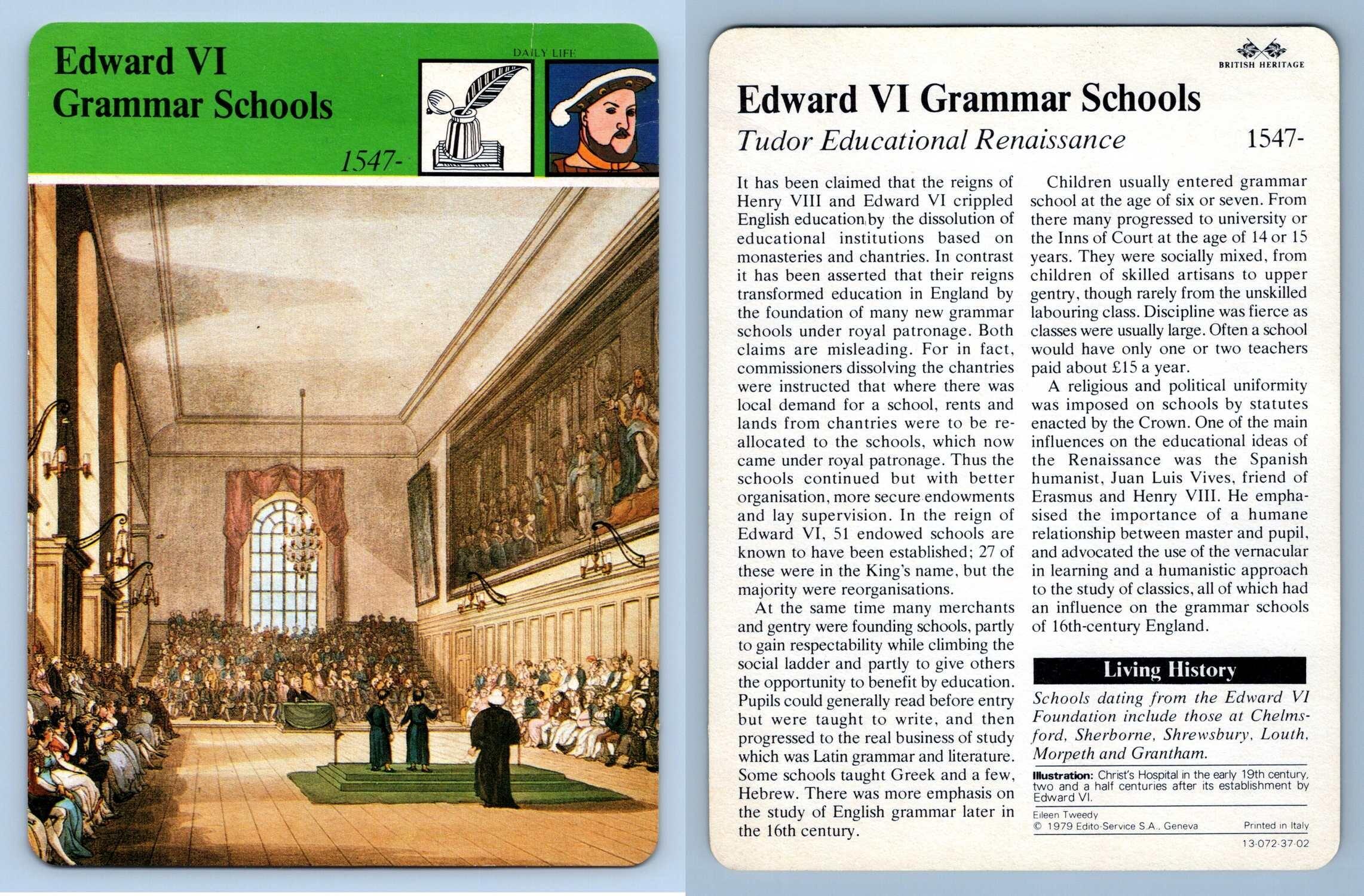 Edward VI Grammer Schools - Daily Life - British Heritage Edito-Service ...