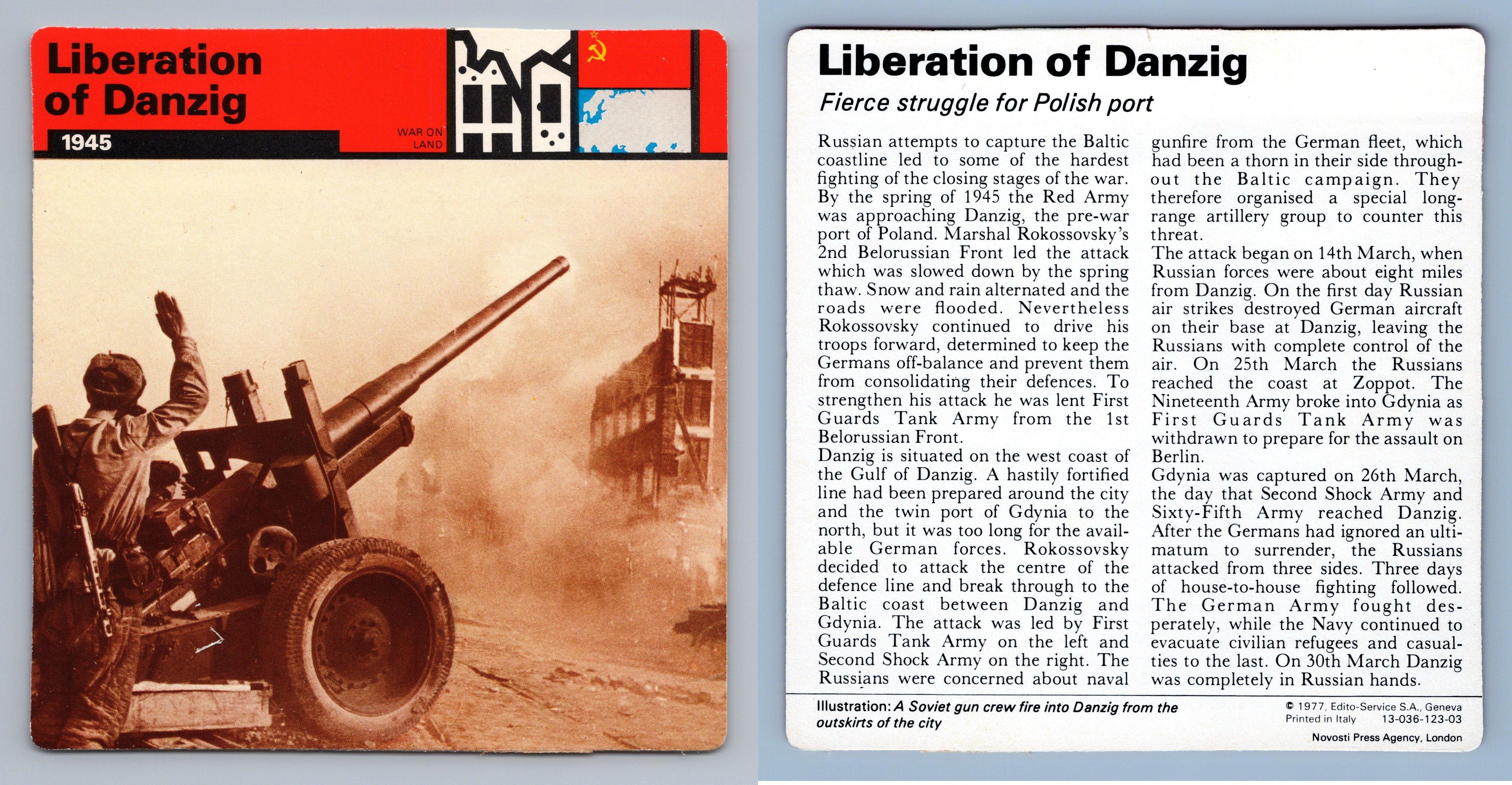 Liberation Of Danzig - 1945 - War On Land - WW2 Edito-Service SA 1977 Card