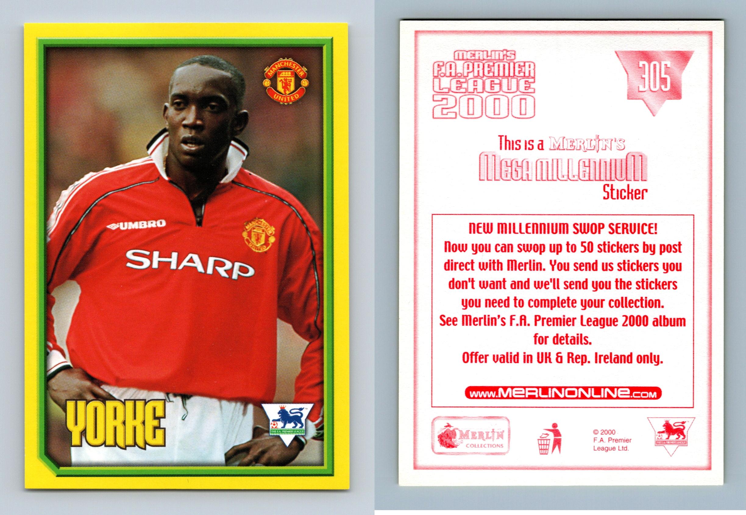 Yorke - Manchester United #305 FA Premier League 2000 Merlin Football ...