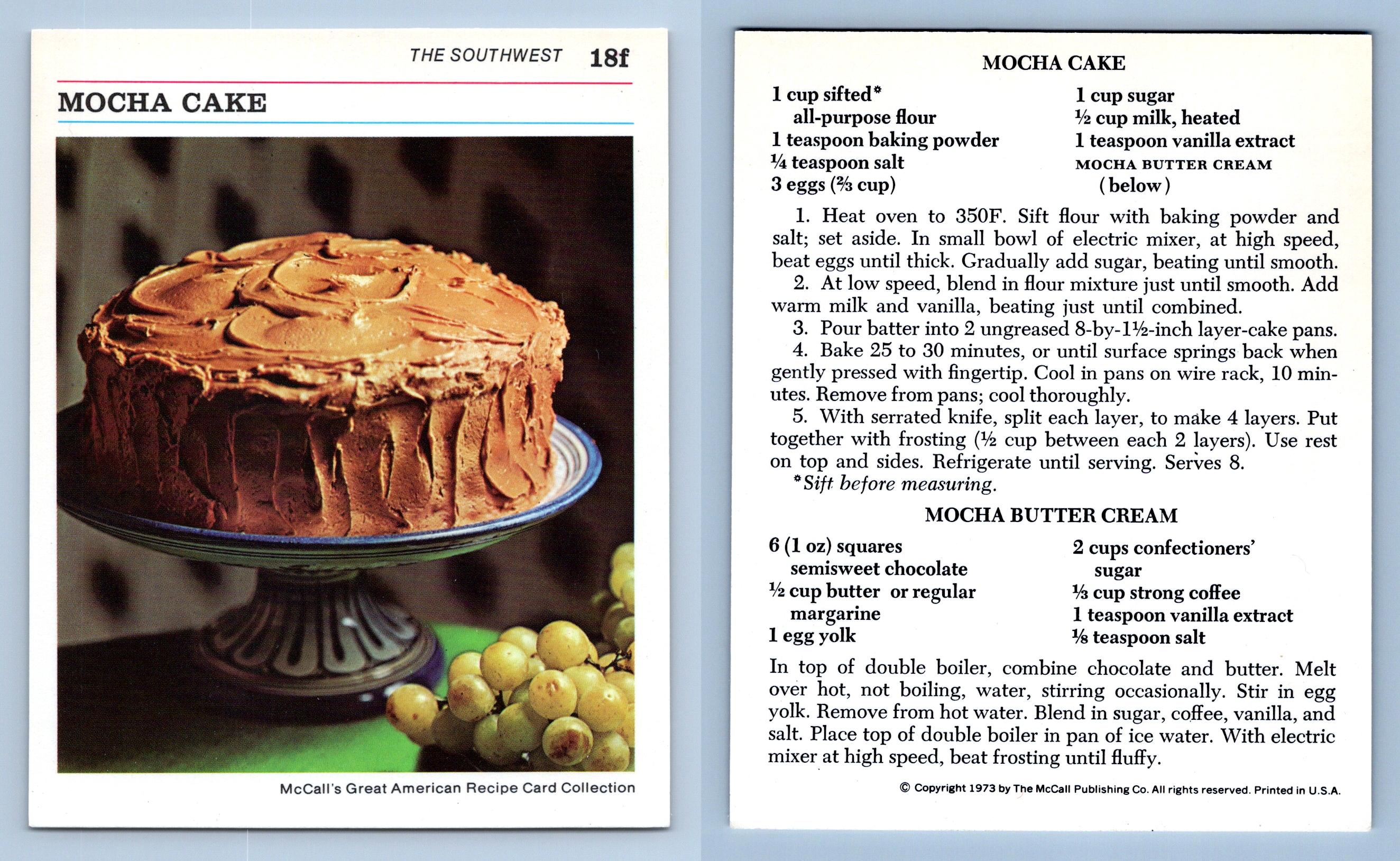 Mocha Cake #18F Southwest McCall's Great American Recipe Card