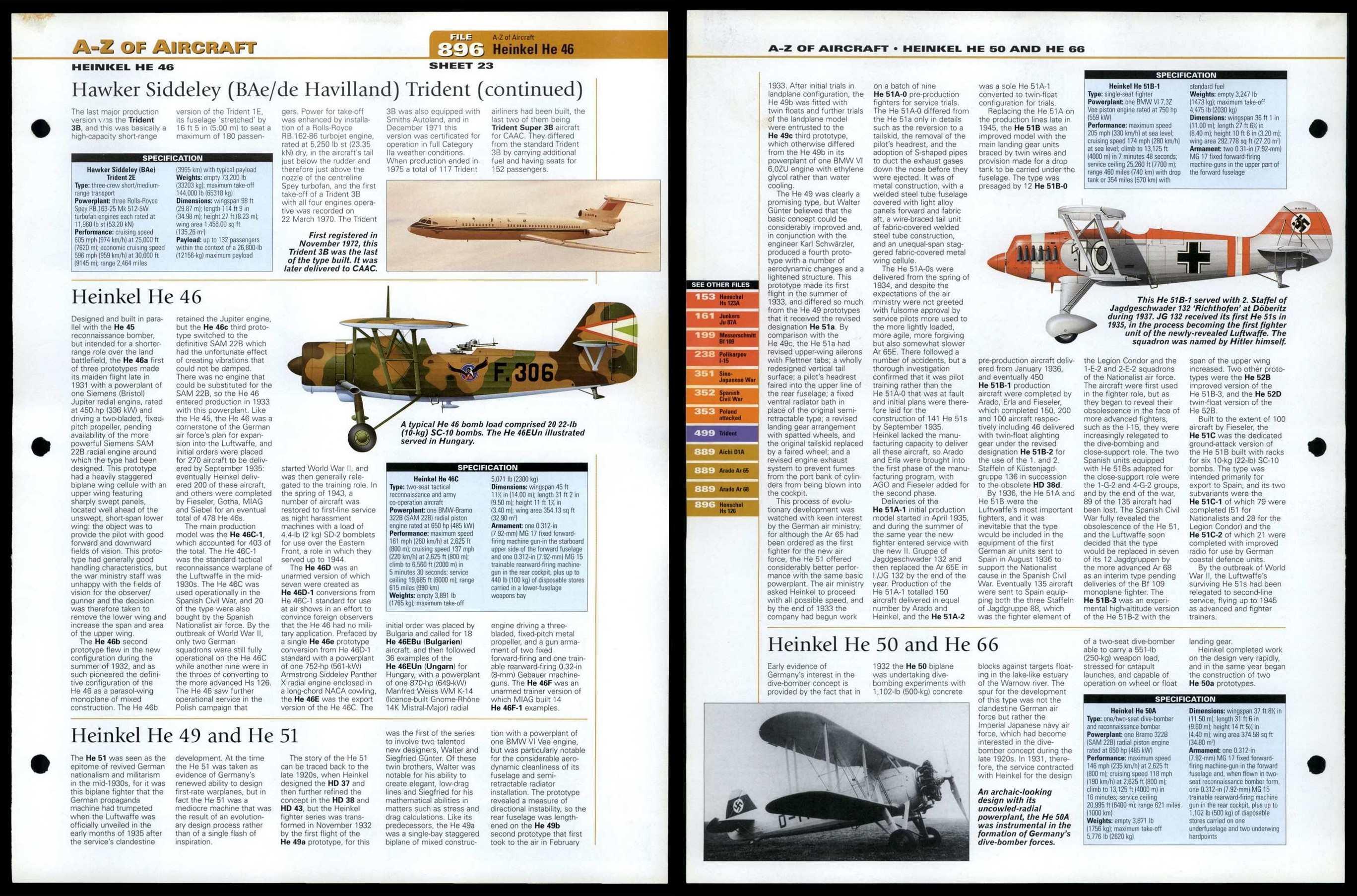 Hawker Siddeley Trident - Heinkel He 66 - A-Z #896 World Aircraft ...