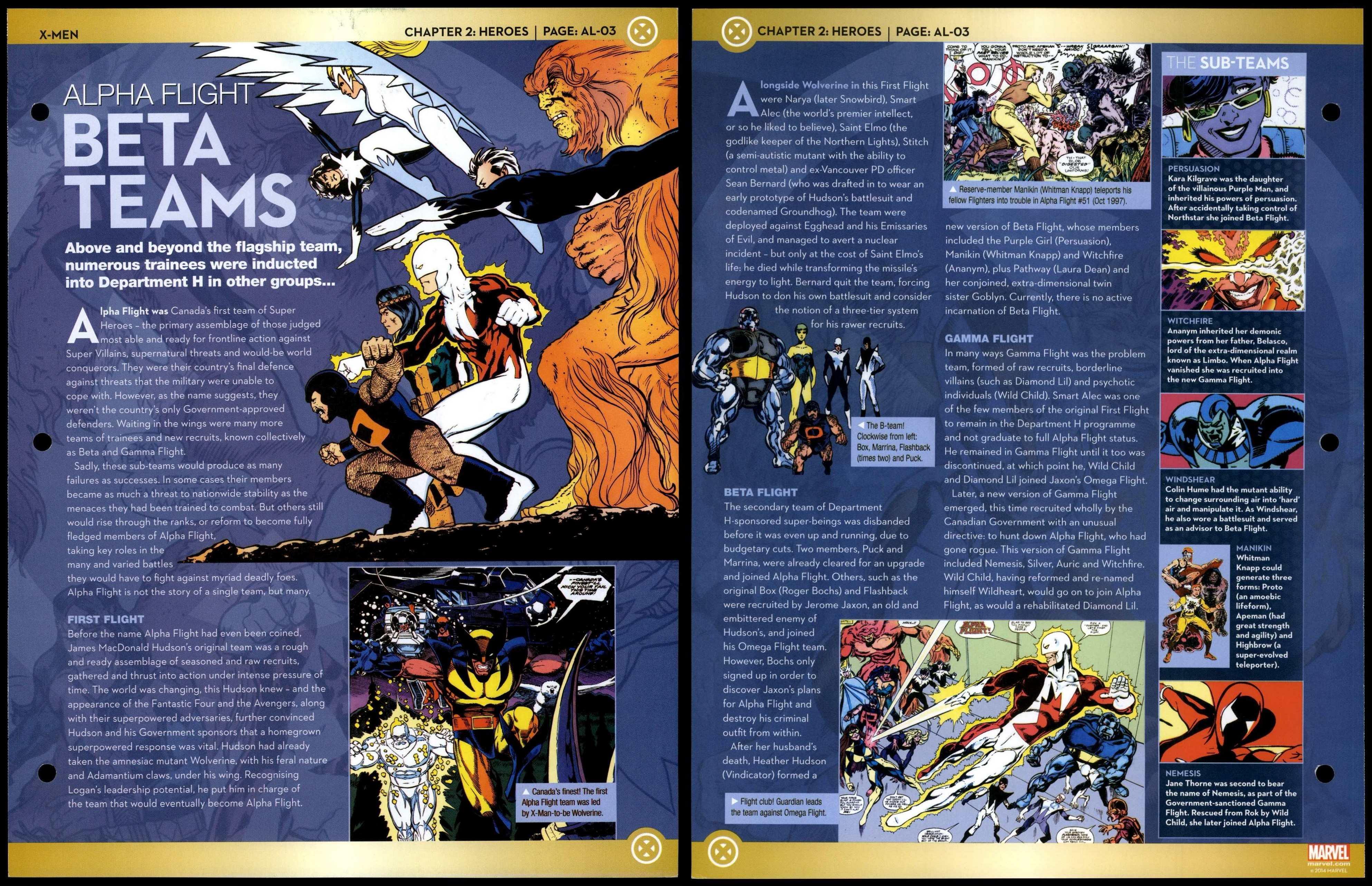 Beta Teams - Alpha Flight #AL-03 Heroes - X-Men Marvel Fact File Page