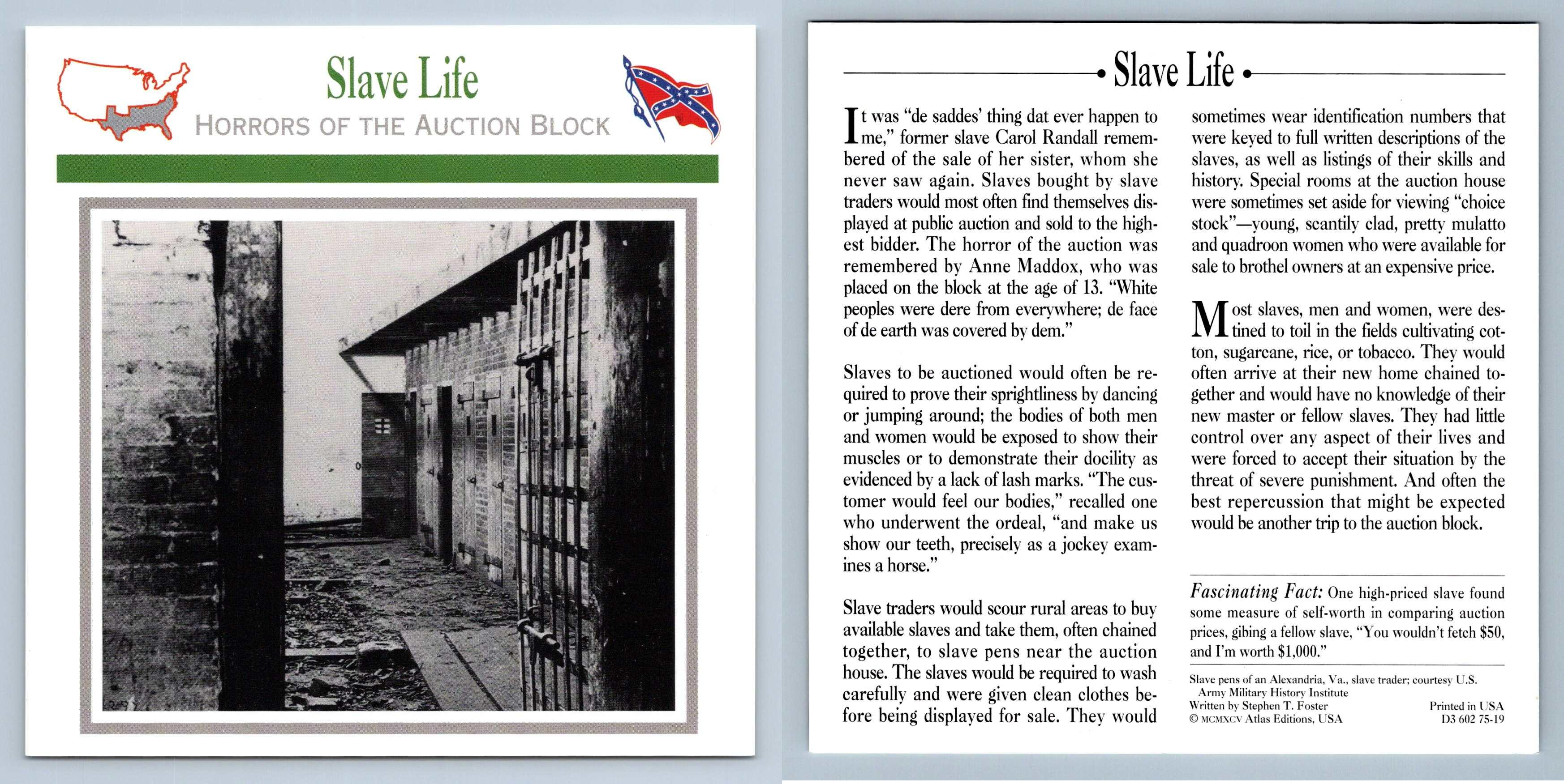 Horrors Of The Auction Block - Slave Life - Slavery - Atlas Ed. Civil ...