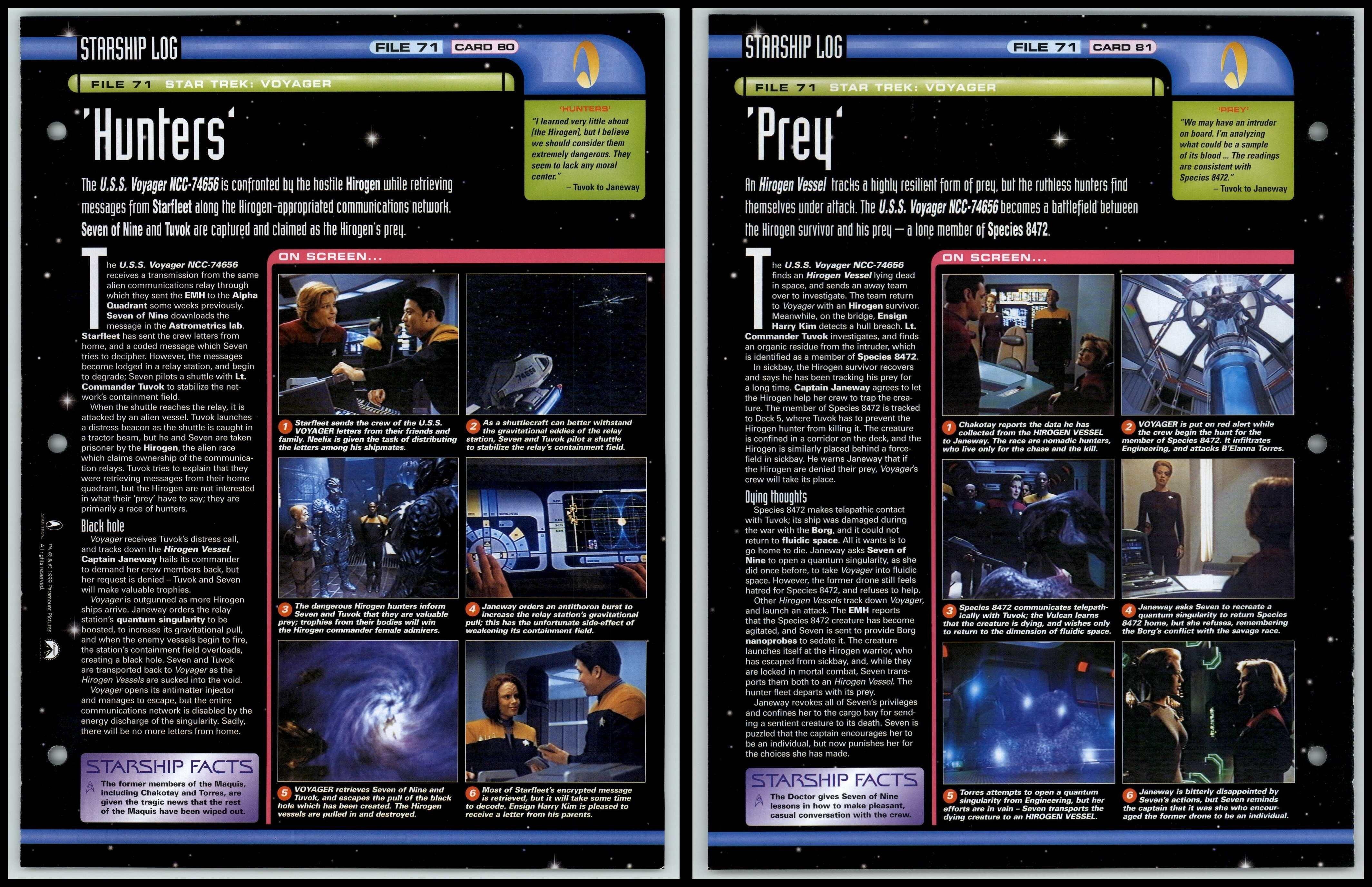 Hunters / Prey - Voyager - Star Trek Fact File Page