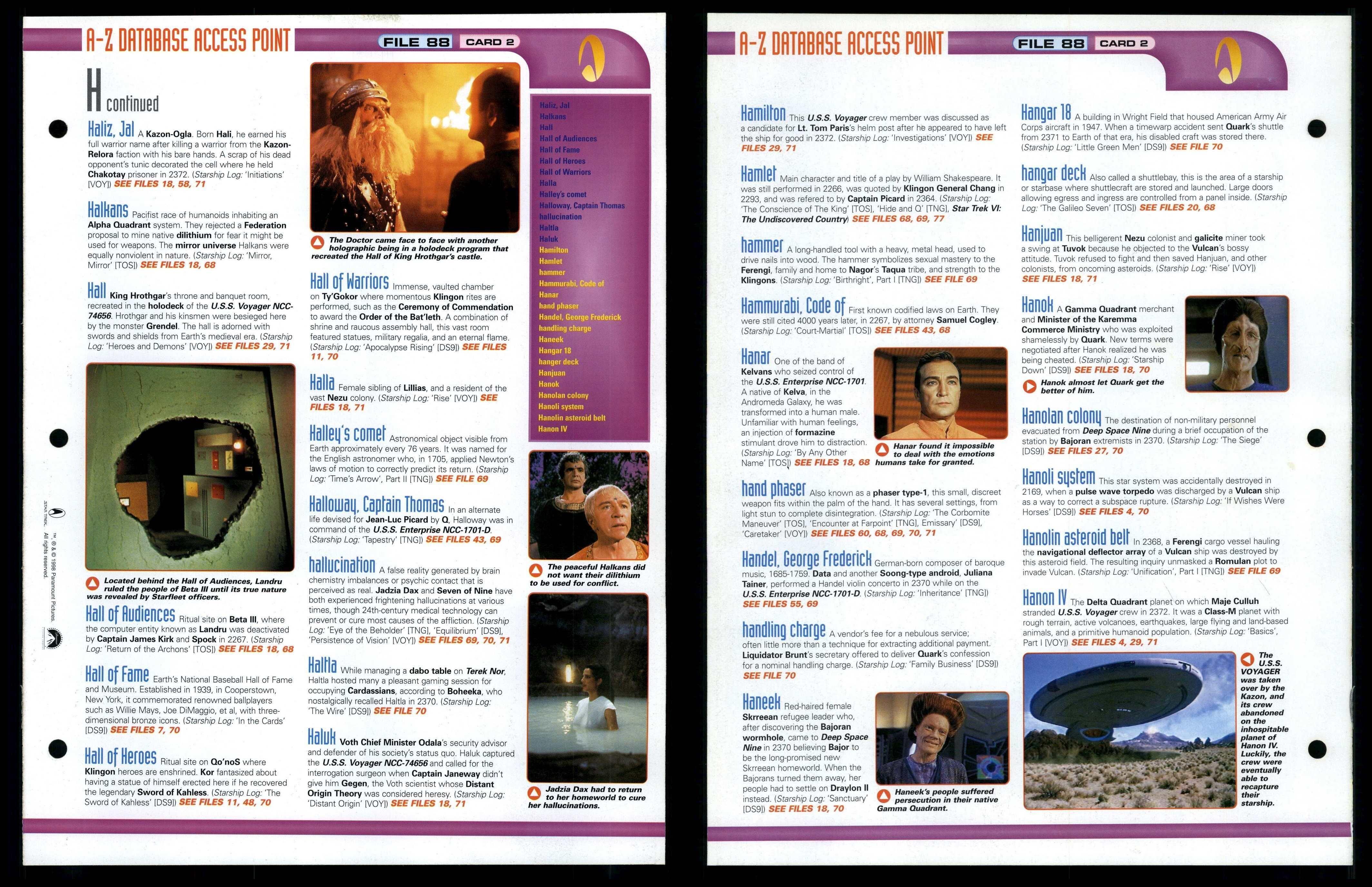A-Z Database Access Point #2 - H - Star Trek Fact File Page
