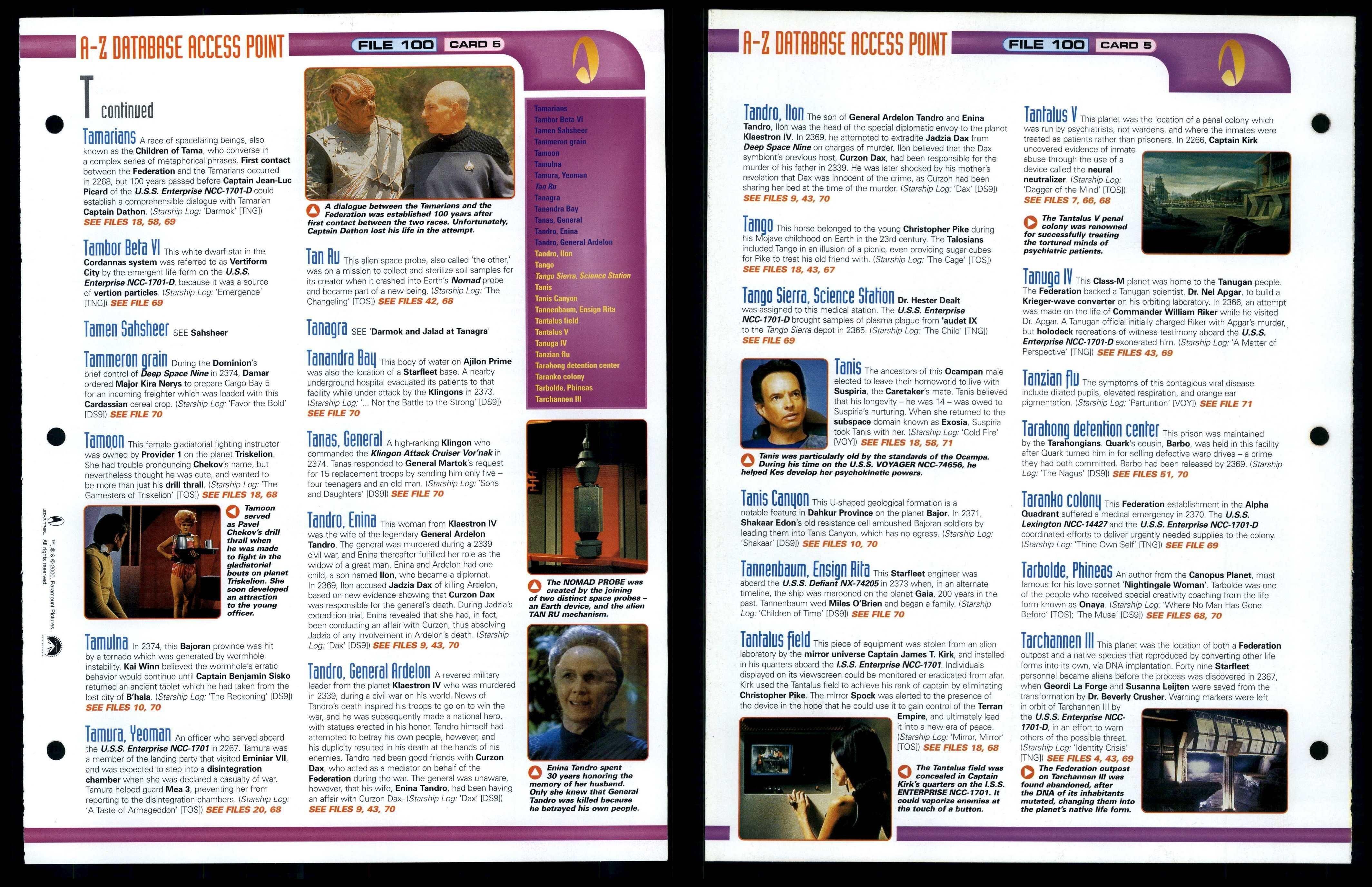 A-Z Database Access Point #5 - T - Star Trek Fact File Page