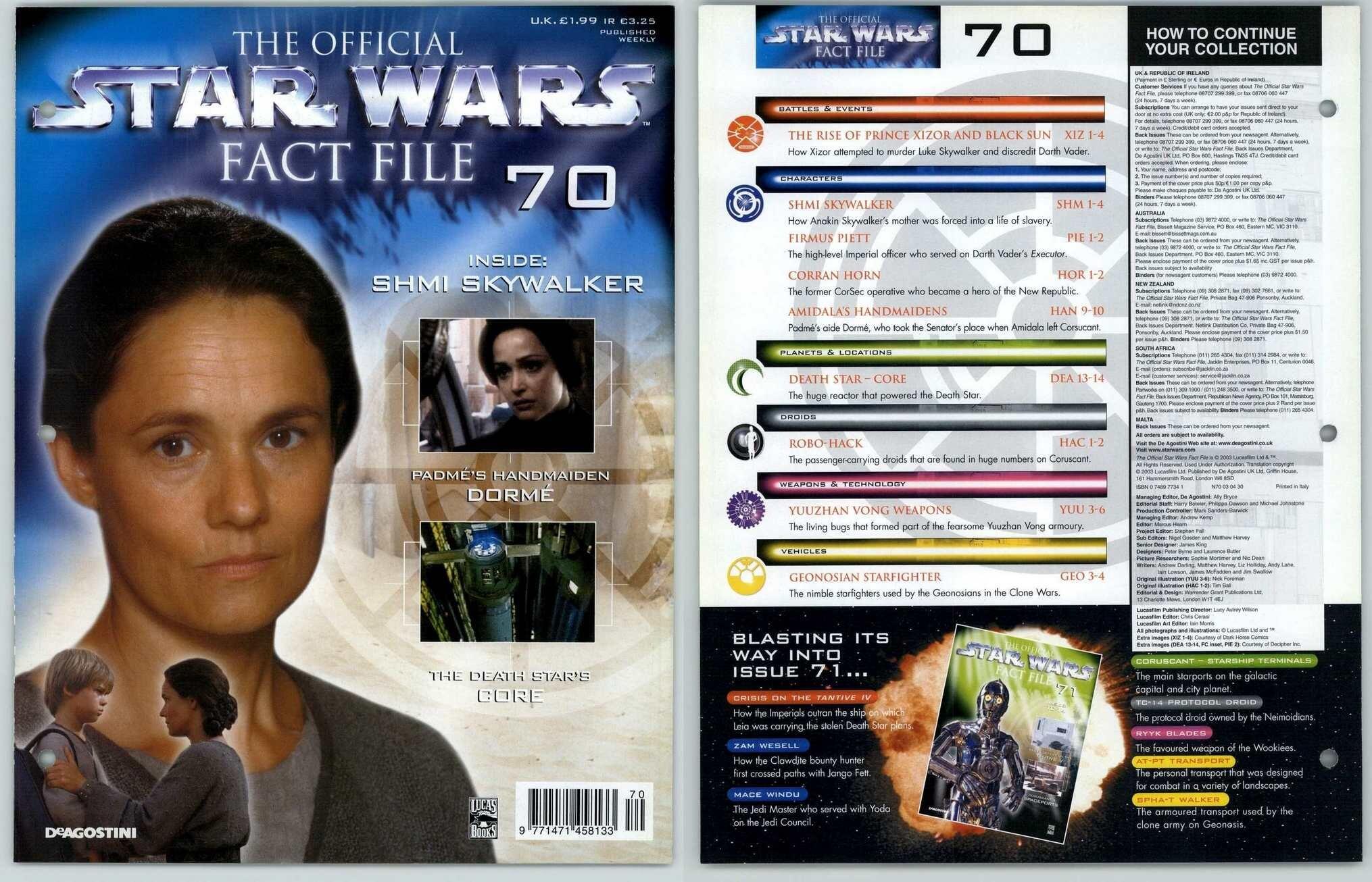 Shmi Skywalker #70 Star Wars Fact File Page - Front Cover Only