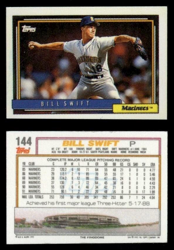 Bill Swift - Mariners #144 Topps 1992 Baseball Micro Card