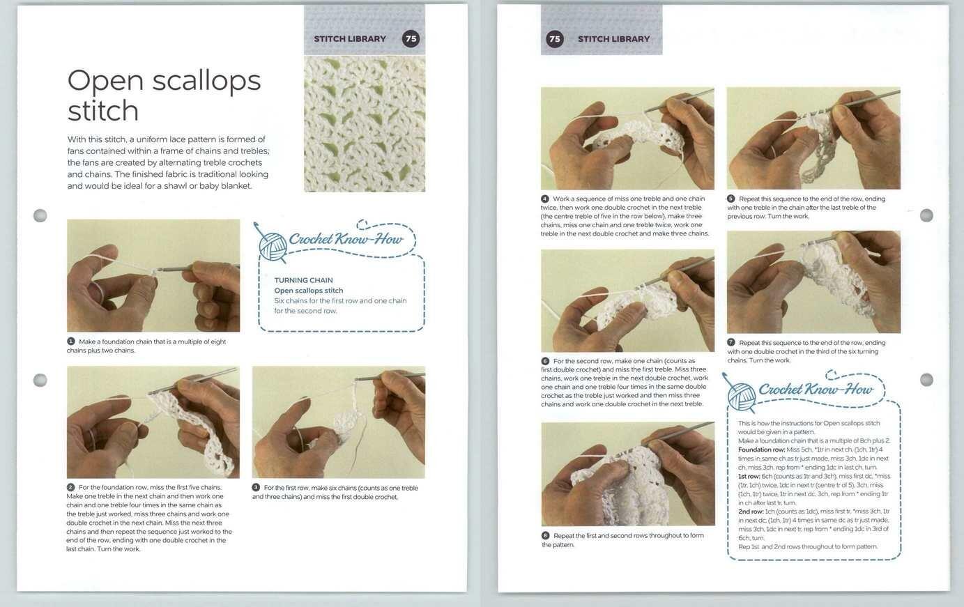 Open Scallops Stitch #75 Stitch Library - The Art Of Crochet Page Pattern