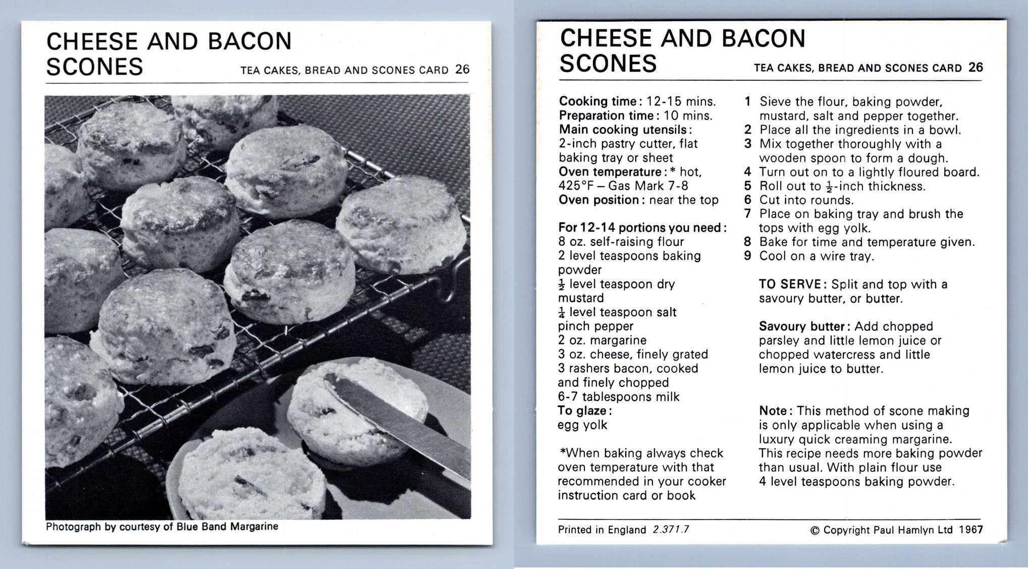 Cheese & Bacon Scones #26 Tea Cakes Marguerite Patten's 1967 Recipe Card