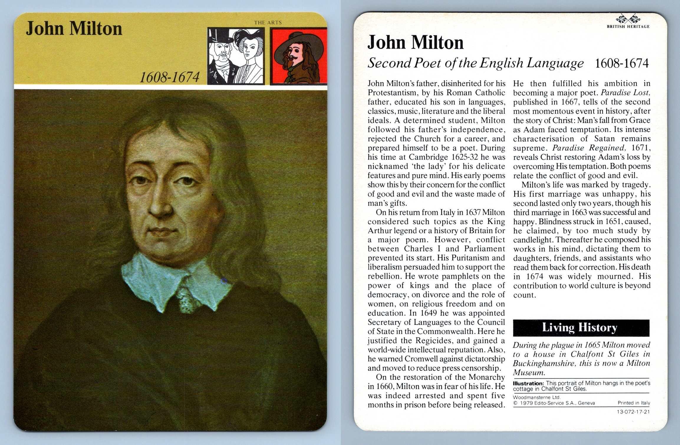John Milton - The Arts - British Heritage Edito-Service SA 1979 Card