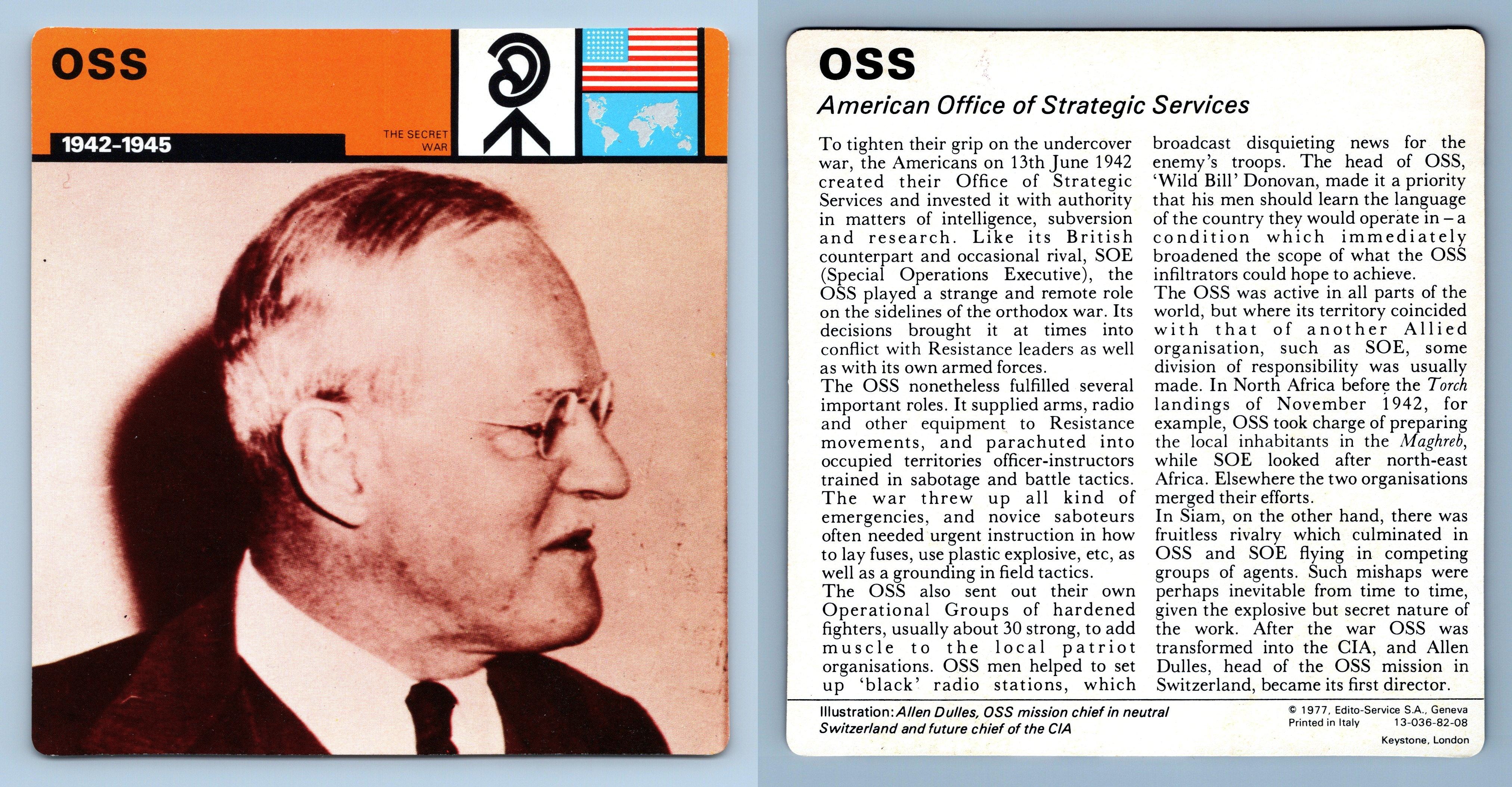 OSS - 1942-45 - Secret War - WW2 Edito-Service SA 1977 Card