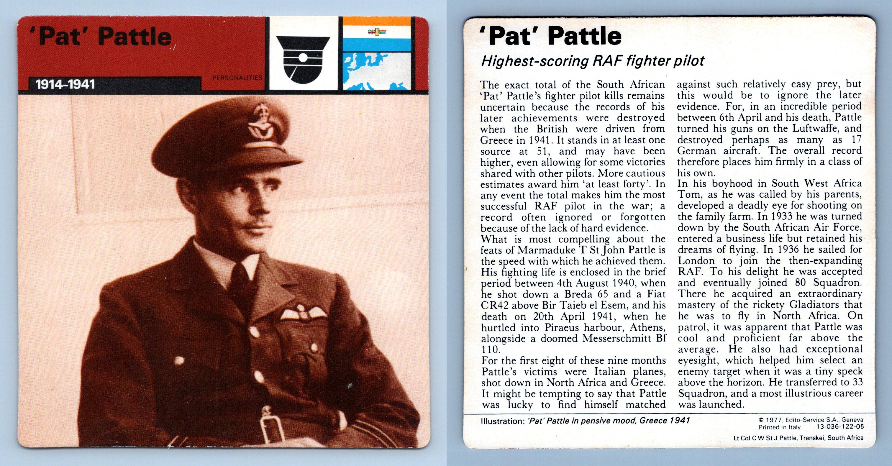 'Pat' Pattle 1914-1941 - Personalities - WW2 Edito-Service SA 1977 Card
