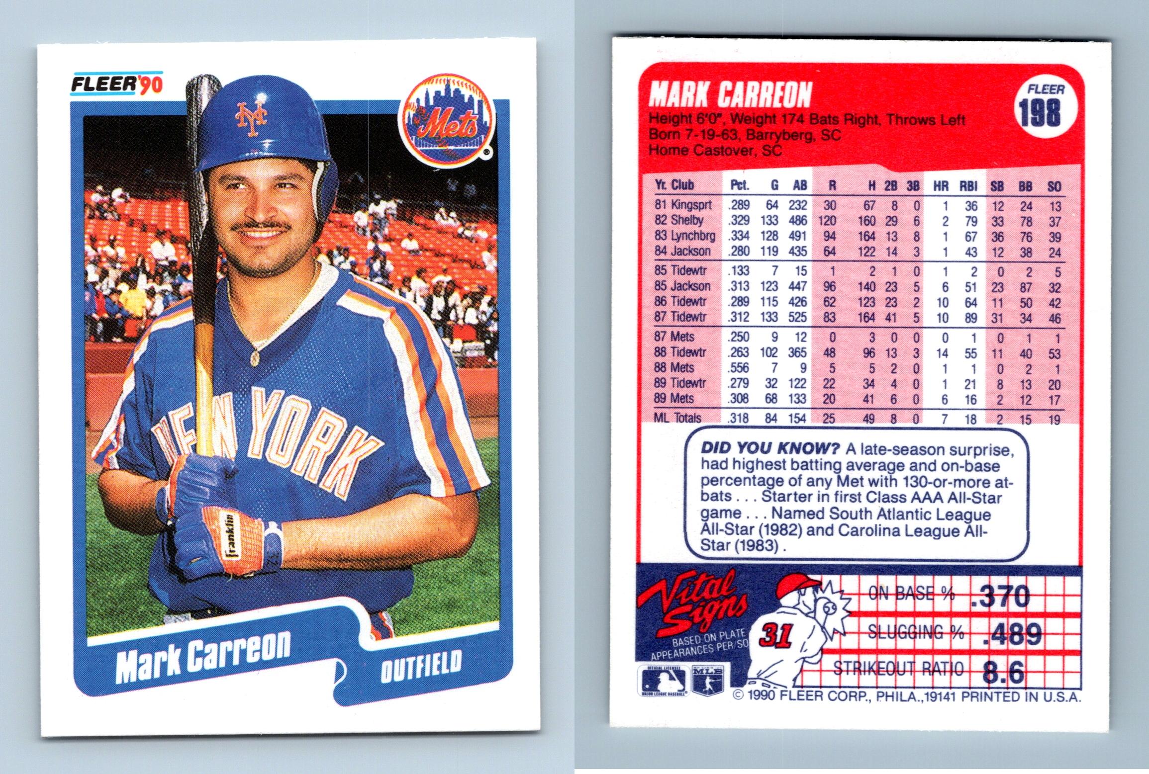 Mark Carreon - Mets #198 Fleer 1990 Baseball Trading Card