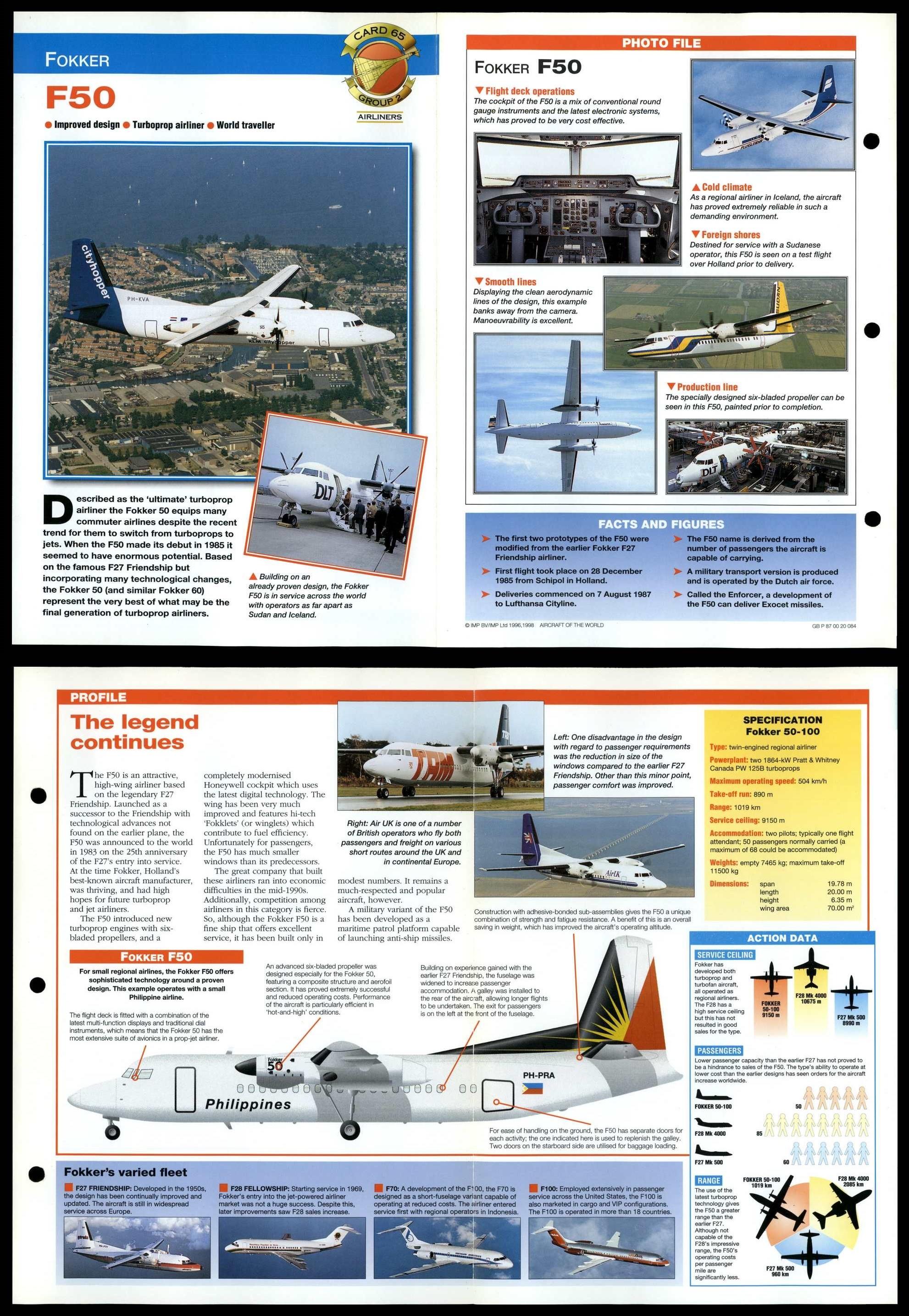 F50 #65 Airliners Aircraft Of The World Fold-Out Card