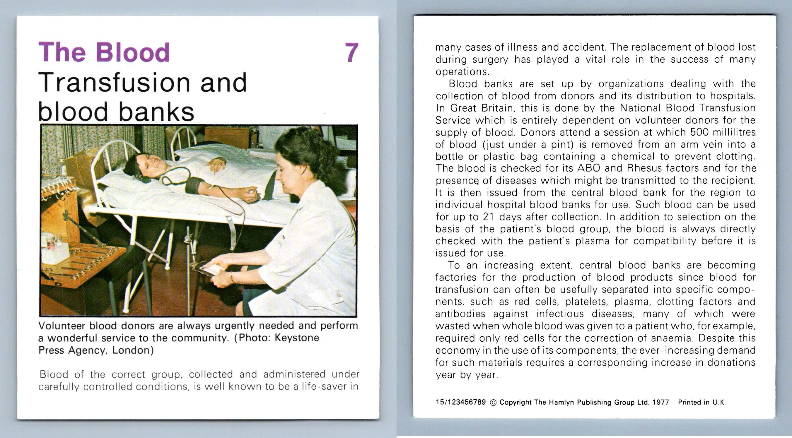 Transfusion & Blood Banks #7 Blood - Home Medical Guide 1975-8 Hamlyn Card