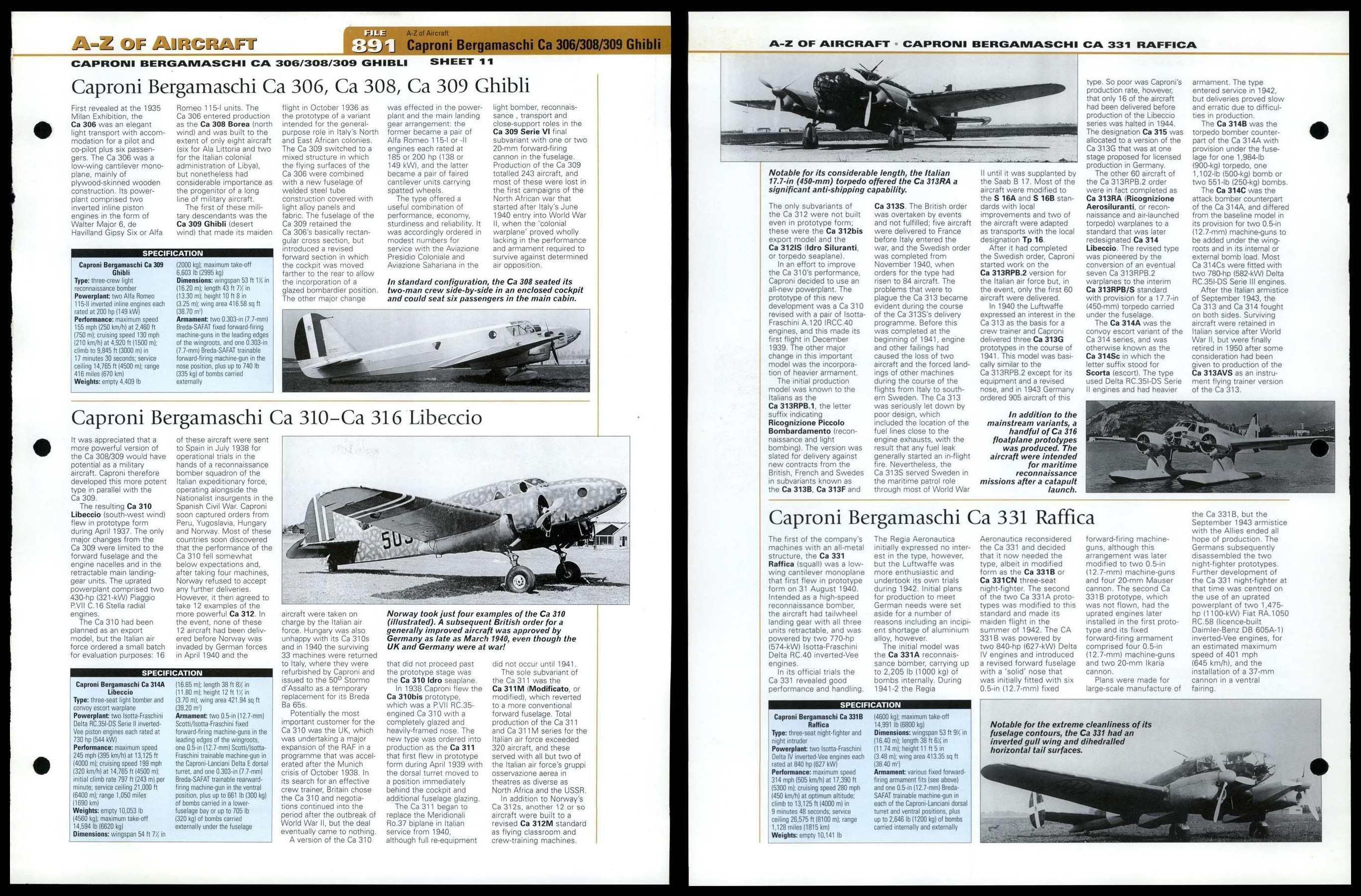 Caproni Bergamaschi Ca 306 - 331 - A-Z #891 World Aircraft Information Page