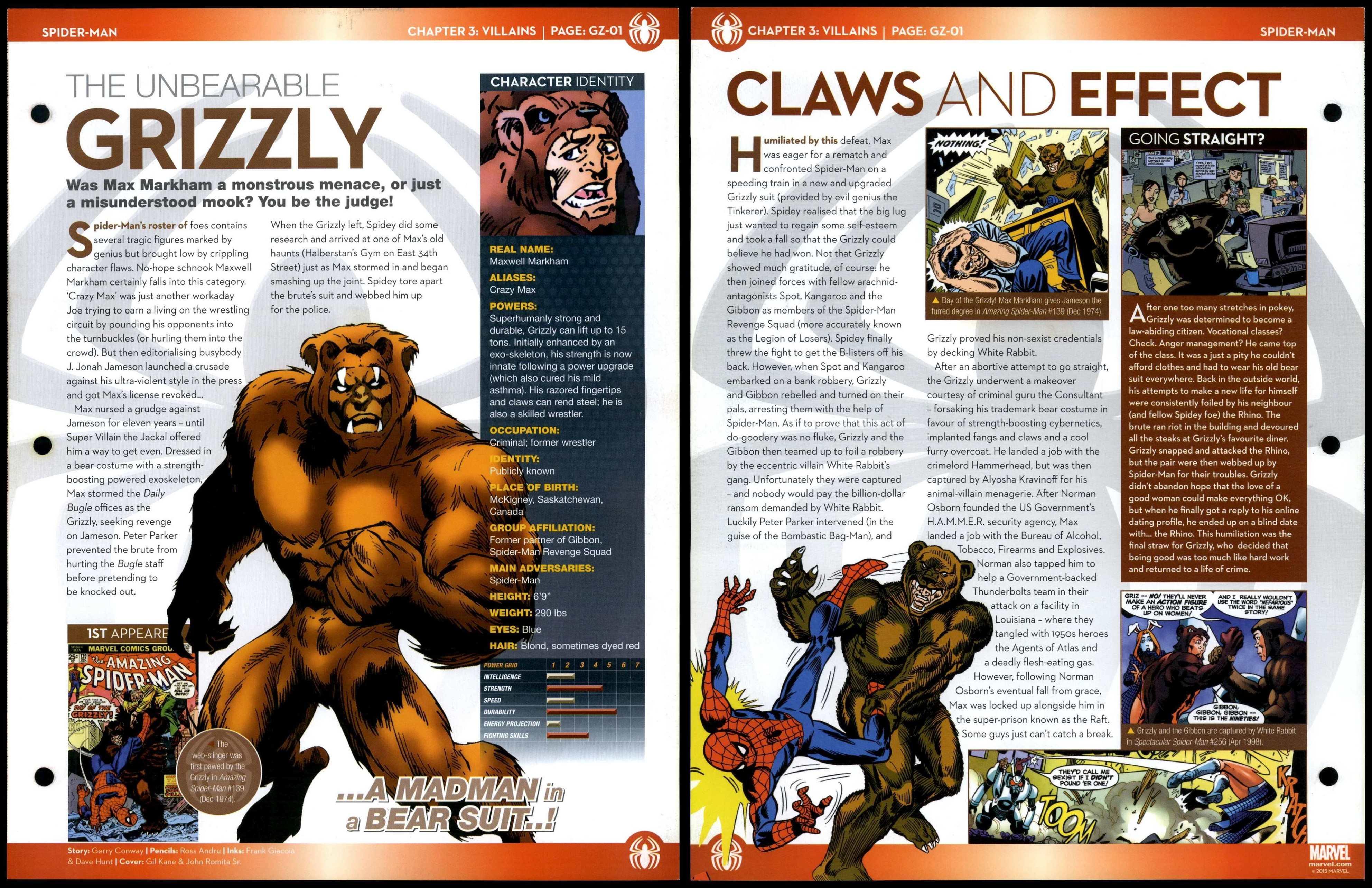 Grizzly - The Unbearable #GZ-01 Villains - Spider-Man Marvel Fact File Page