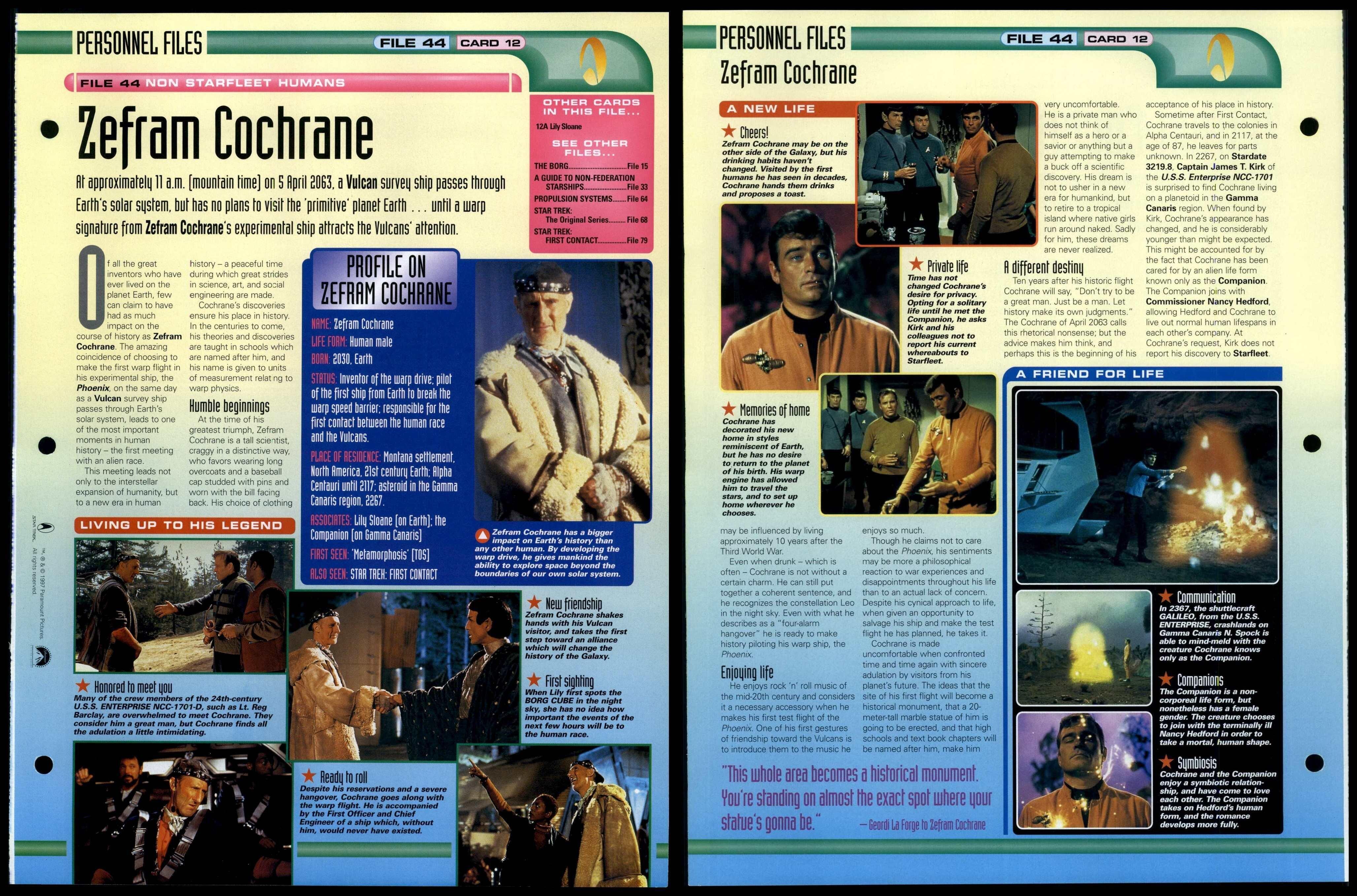 Zefram Cochrane - Non-Starfleet Humans - Star Trek Fact File Page