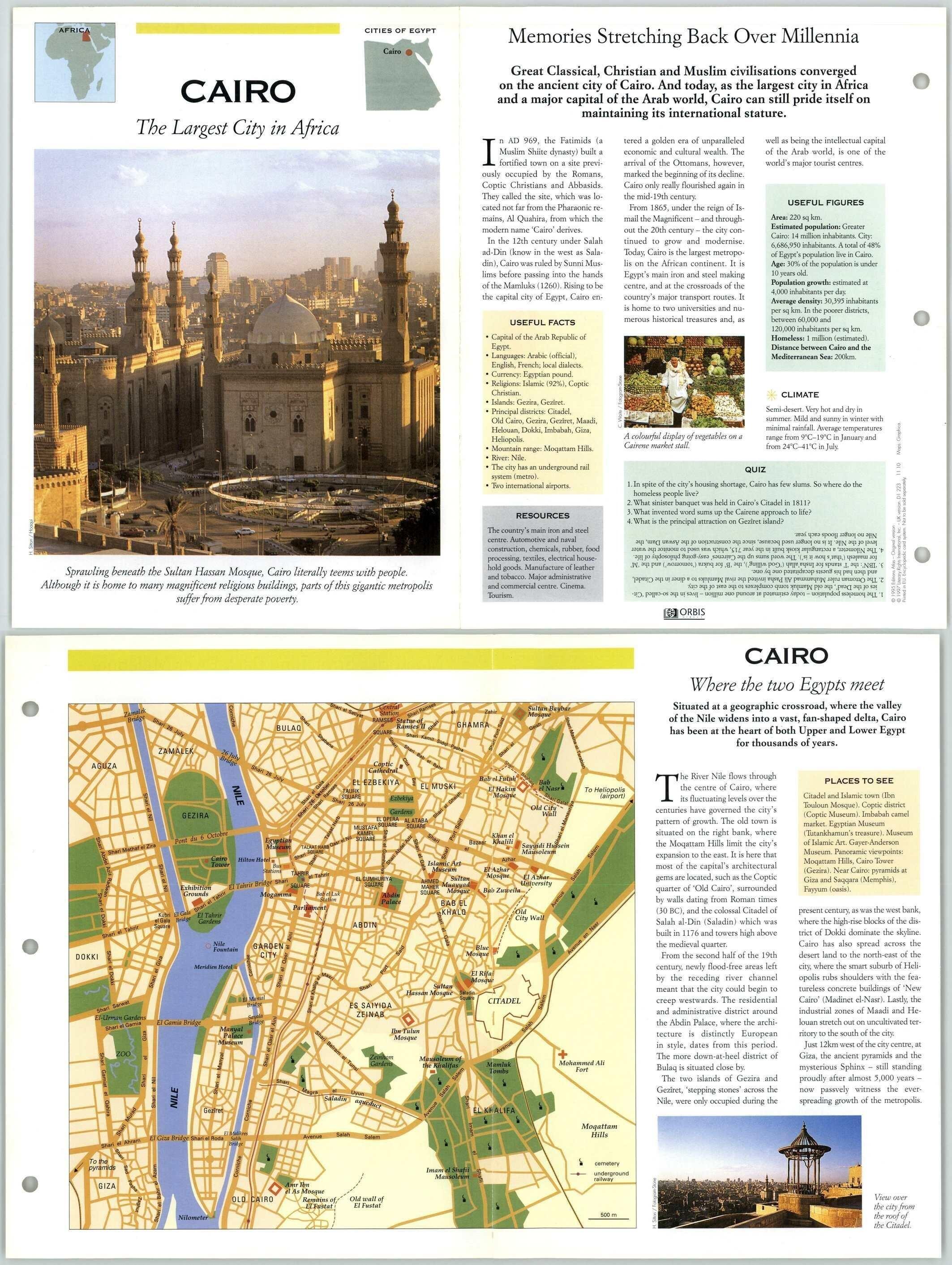 Cairo - Africa - Atlas Of The World - Fact File Fold-Out Page