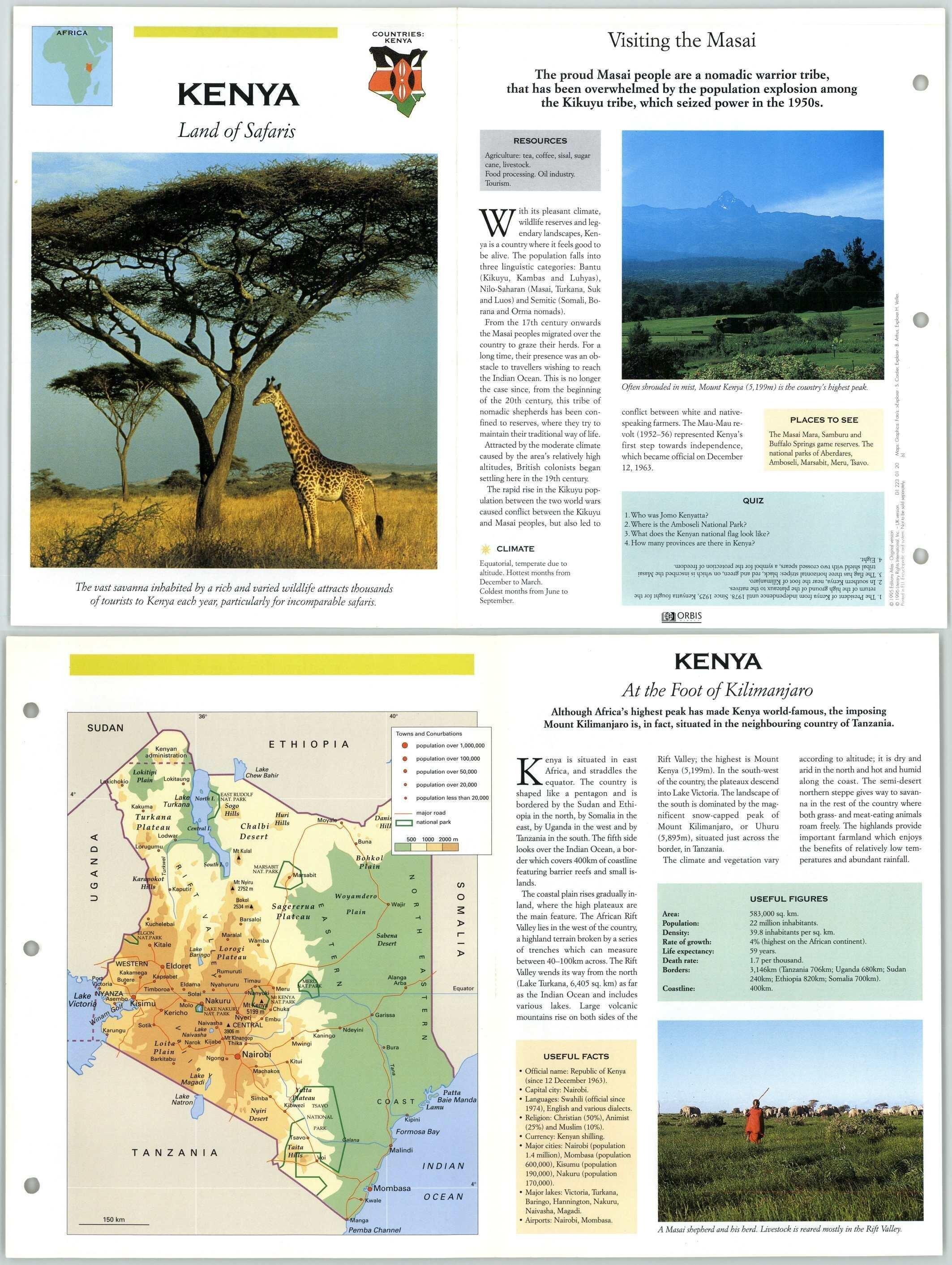 Kenya - Africa - Atlas Of The World - Fact File Fold-Out Page
