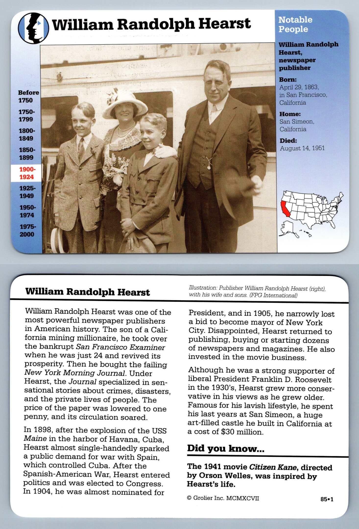 William Randolph Hearst #85.1 Notable People - Story Of America Grolier ...