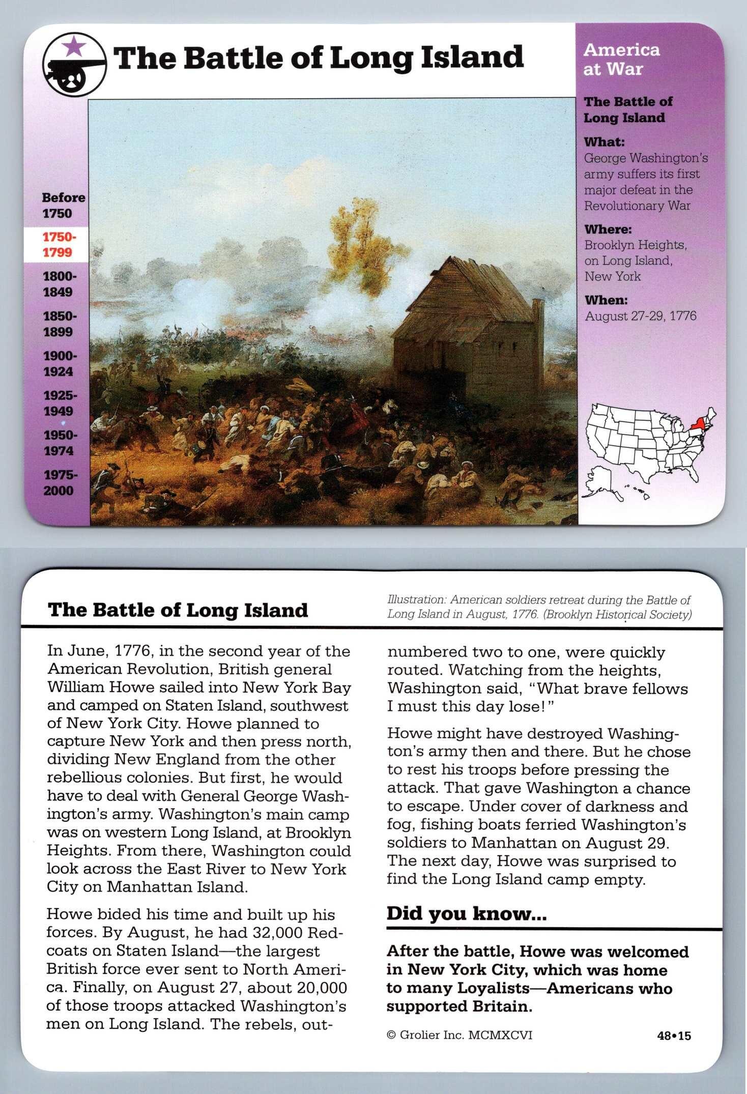 The Battle Of Long Island #48.15 - War - Story Of America Grolier Card