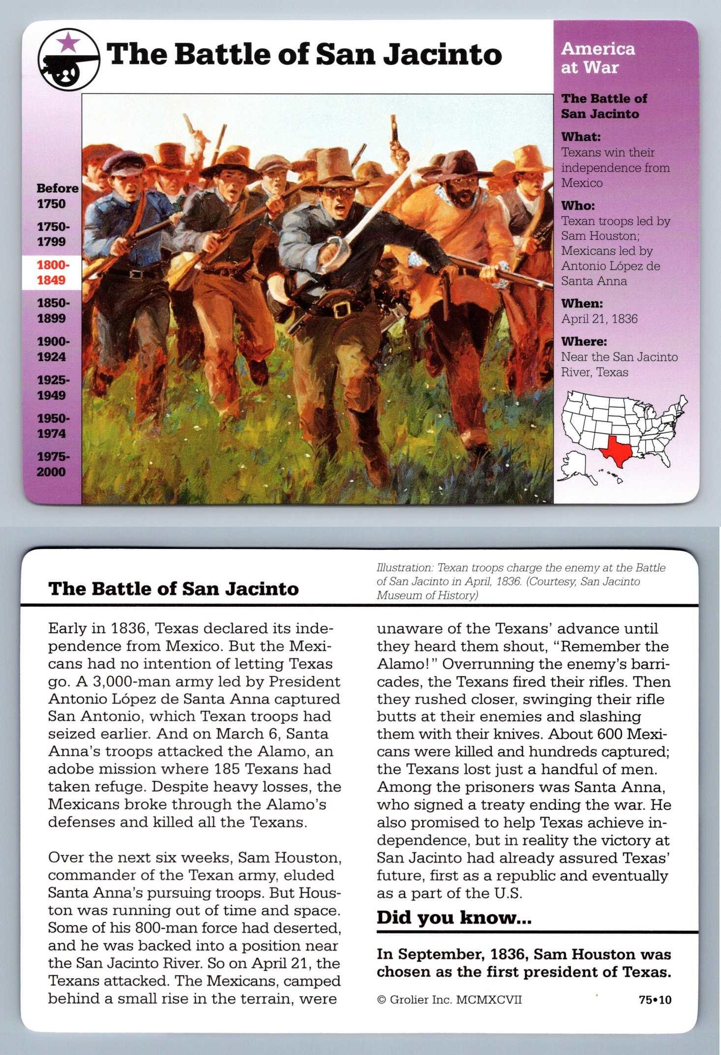 The Battle Of San Jacinto #75.10 - War - Story Of America Grolier Card