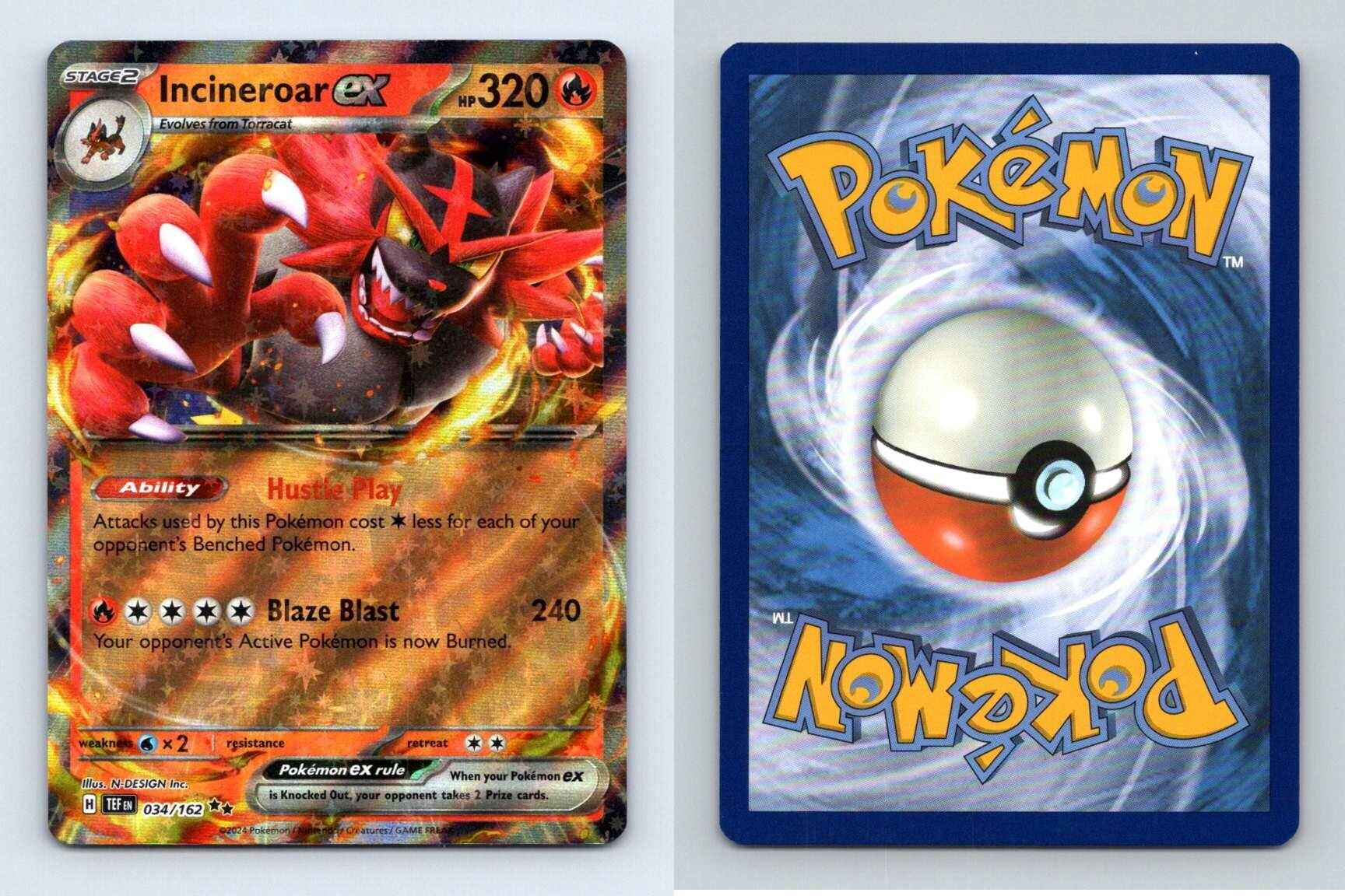 Incineroar ex #34/162 SV Temporal Forces 2024 Pokemon Double Rare TCG Card